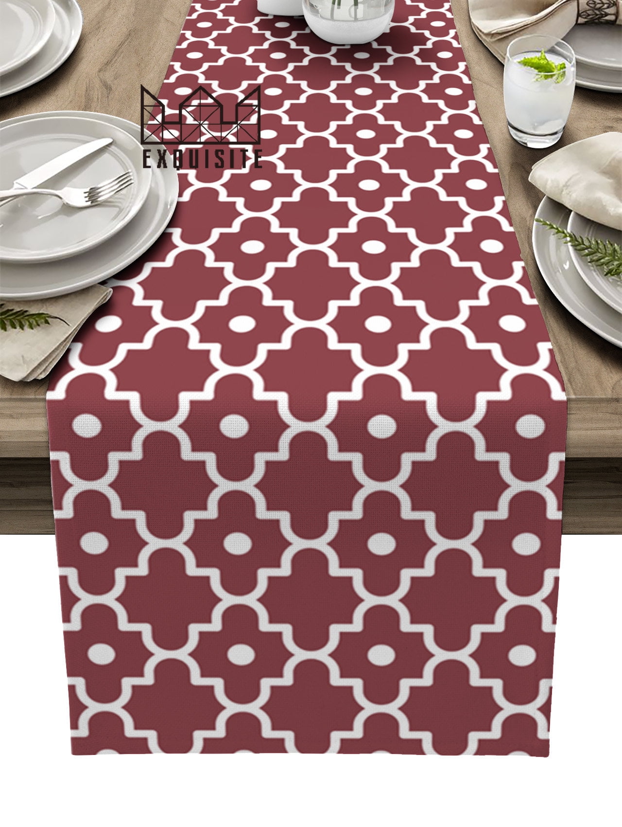 Moroccan Pattern Grey-red Table Runner ration Home r Dinner Table ...