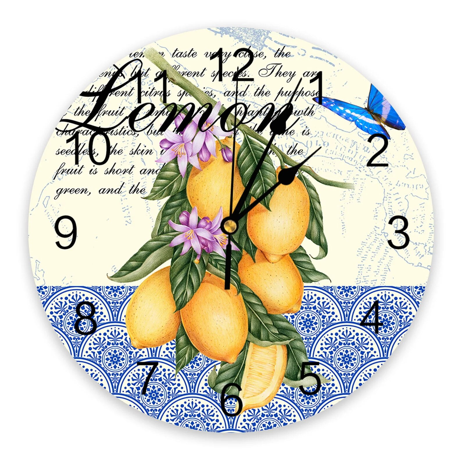 Moroccan Pattern Retro Butterfly Lemon Wall Clock Modern Design Living ...