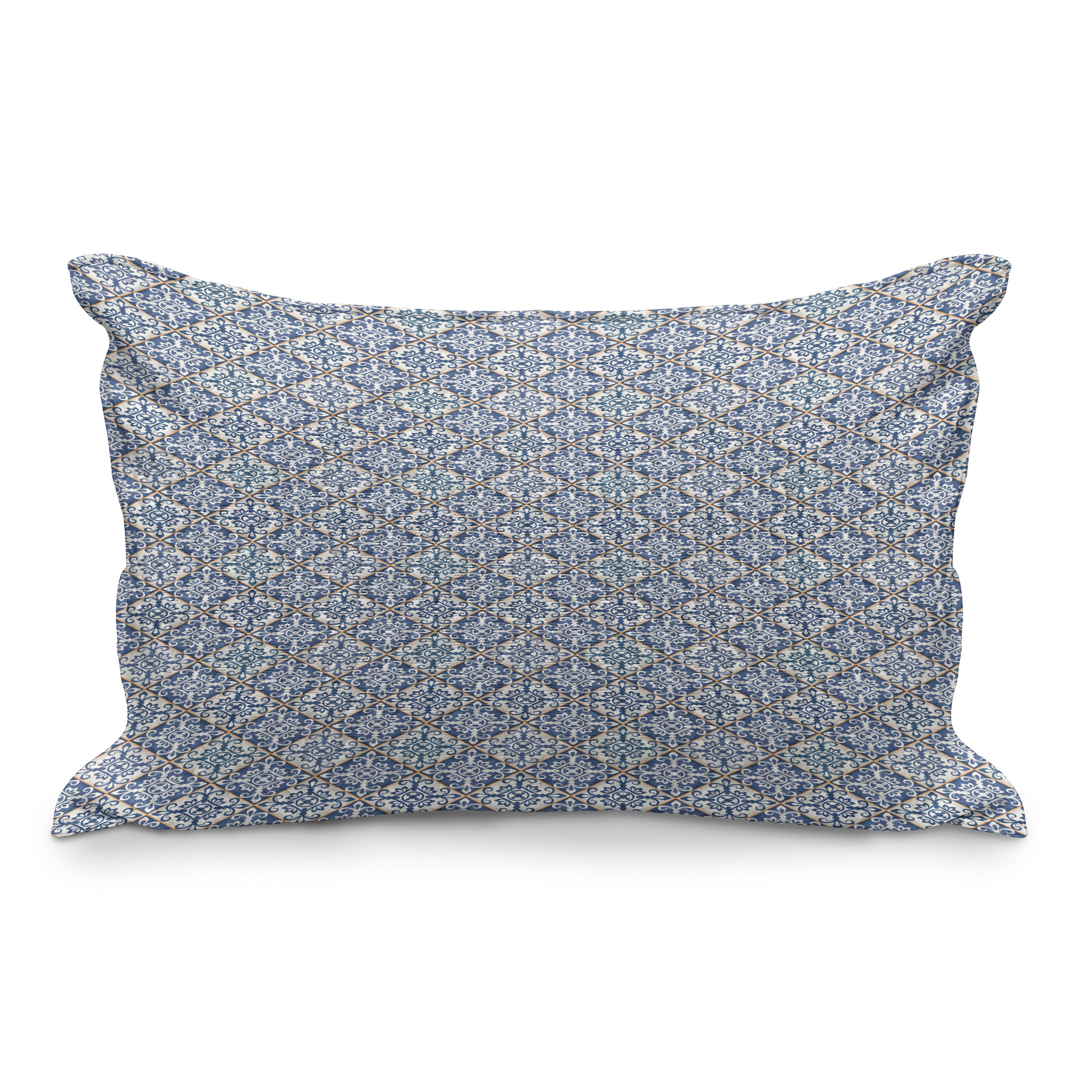 Moroccan Quilted Pillowcover, Azulejo Ceramic Pattern with Rectangle ...