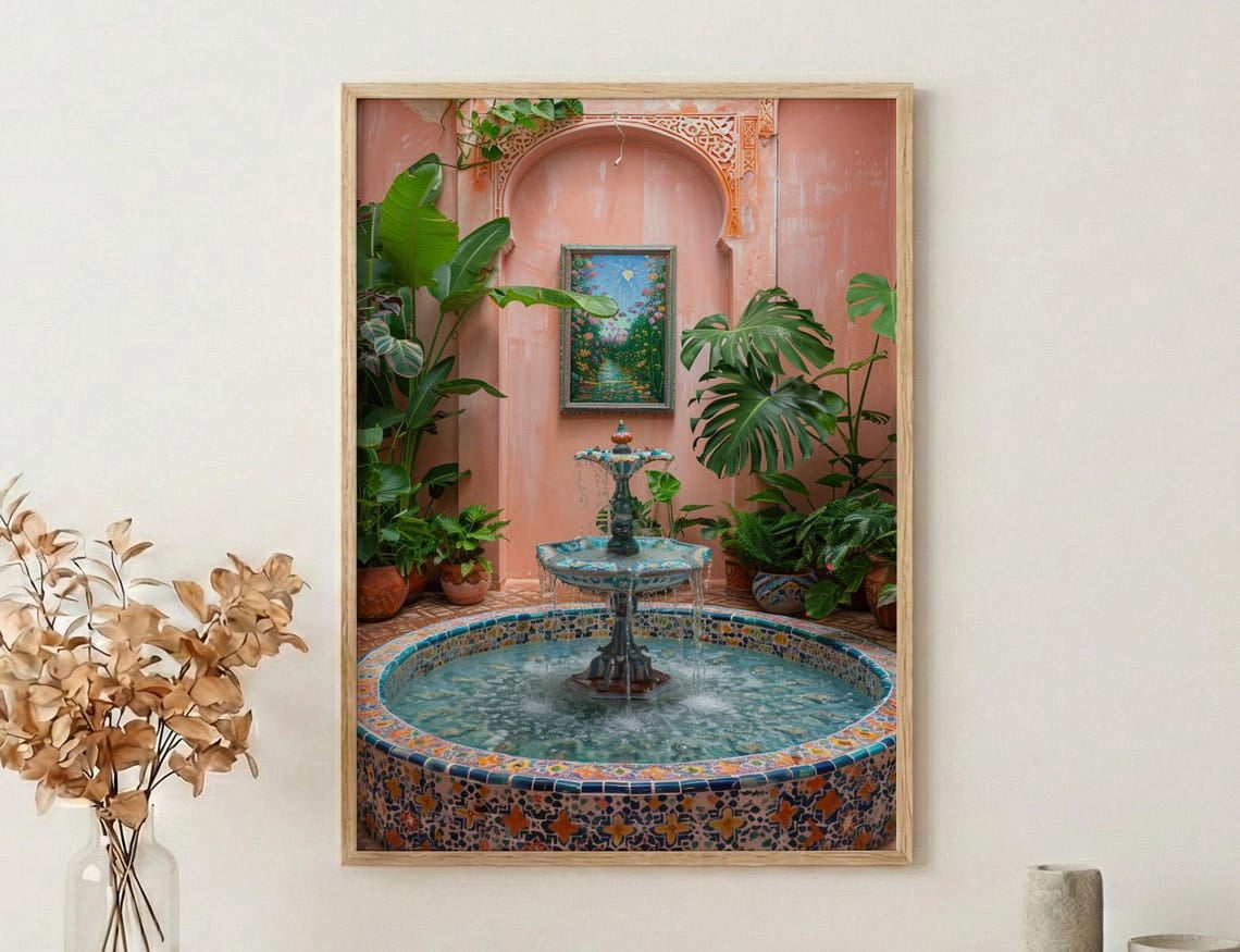 Moroccan Riad Courtyard Boho Patio Decor Impasto Zellige Tile Tropical ...