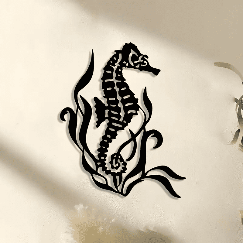 Moroccan Seahorse & Seaweed Metal Wall Art, Black Iron Ocean Decor for ...