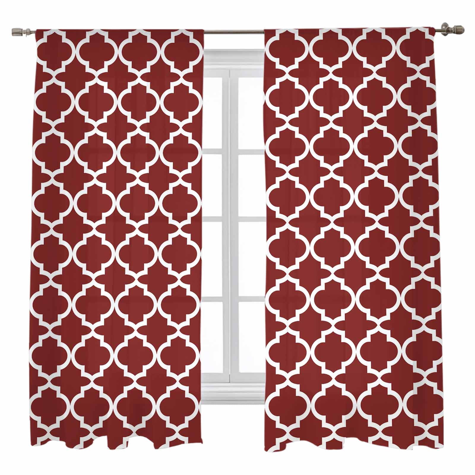 Moroccan Sheer Curtains 63 inches Long, Red Geometric Farmhouse ...