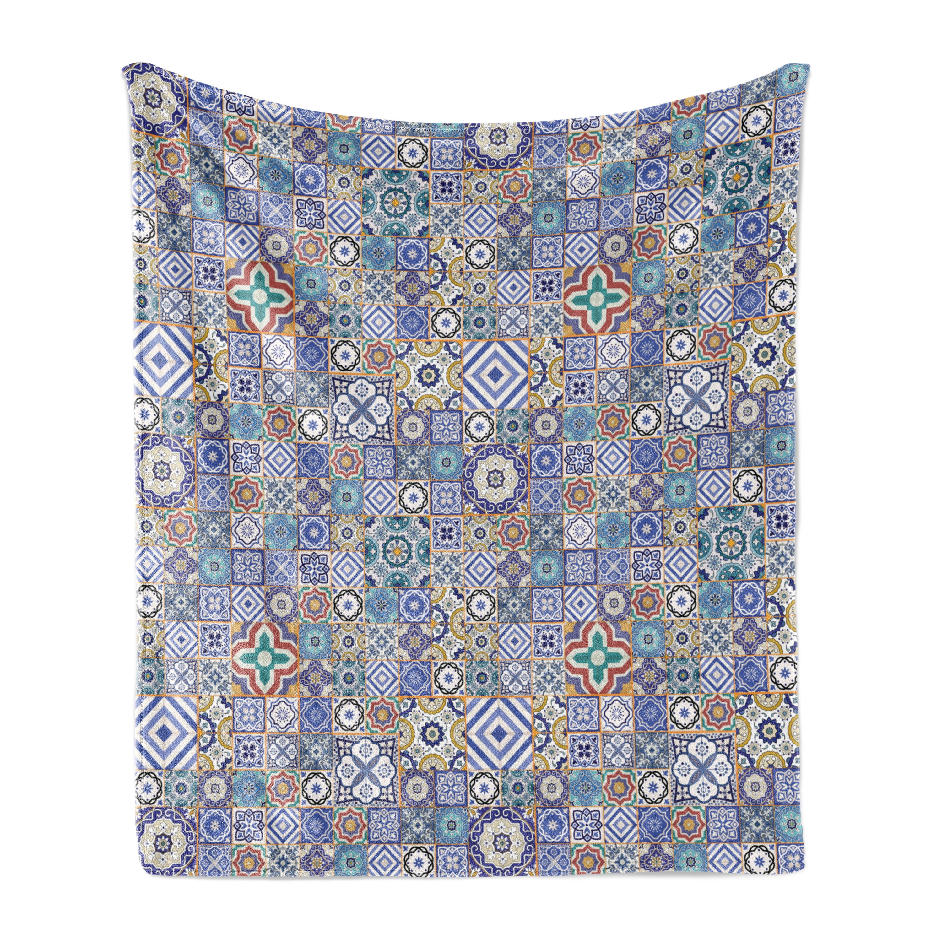 Moroccan Soft Flannel Fleece Throw Blanket, Grid Style Squares ...