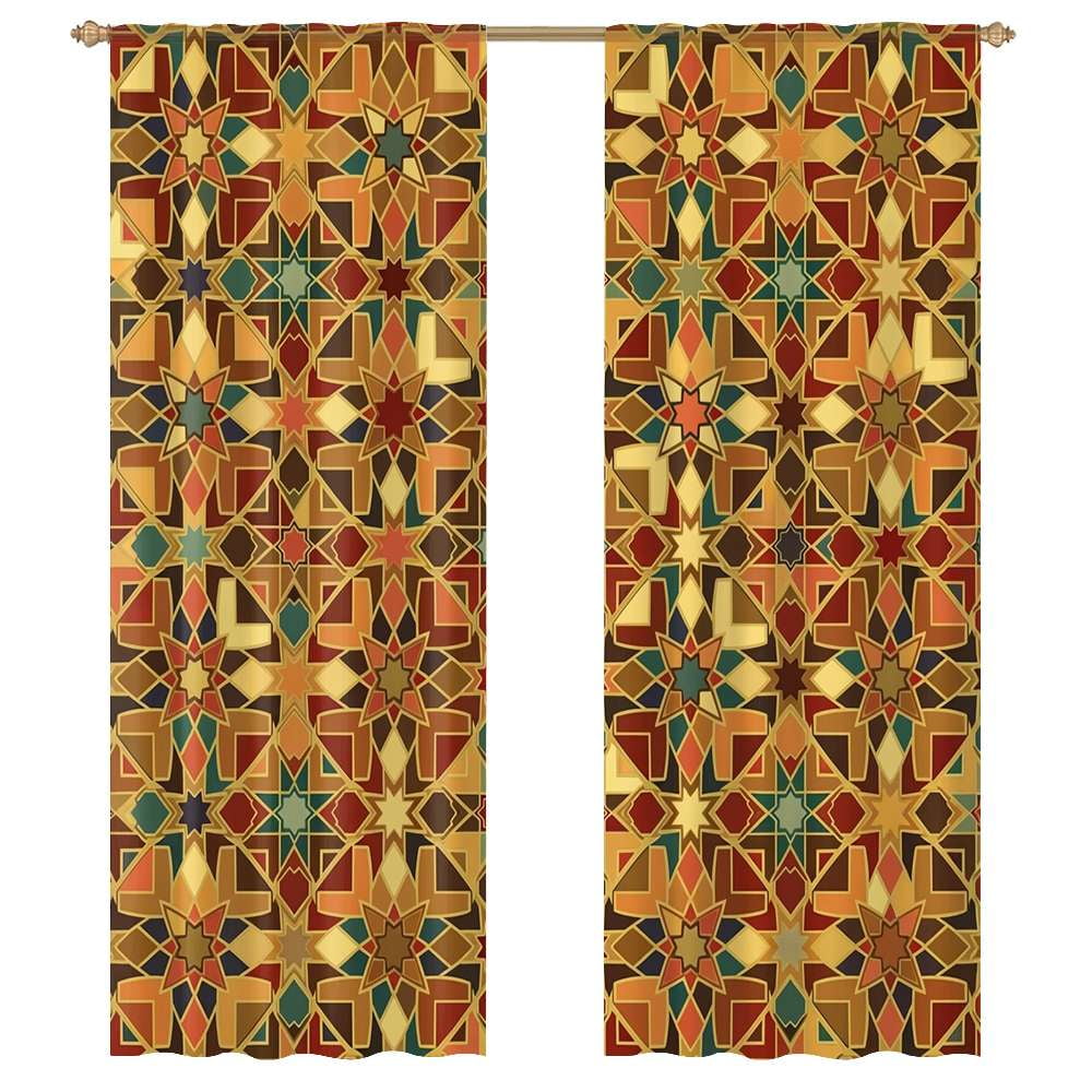 Moroccan Star Tiles Pattern Tulle Curtains For Living Room Chiffon ...