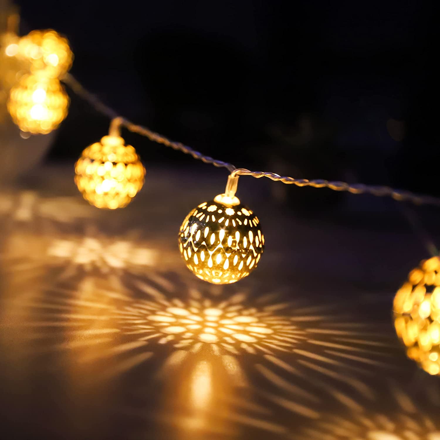 Moroccan String Lights Gold Plug in 20 LED Globe String Lights for ...