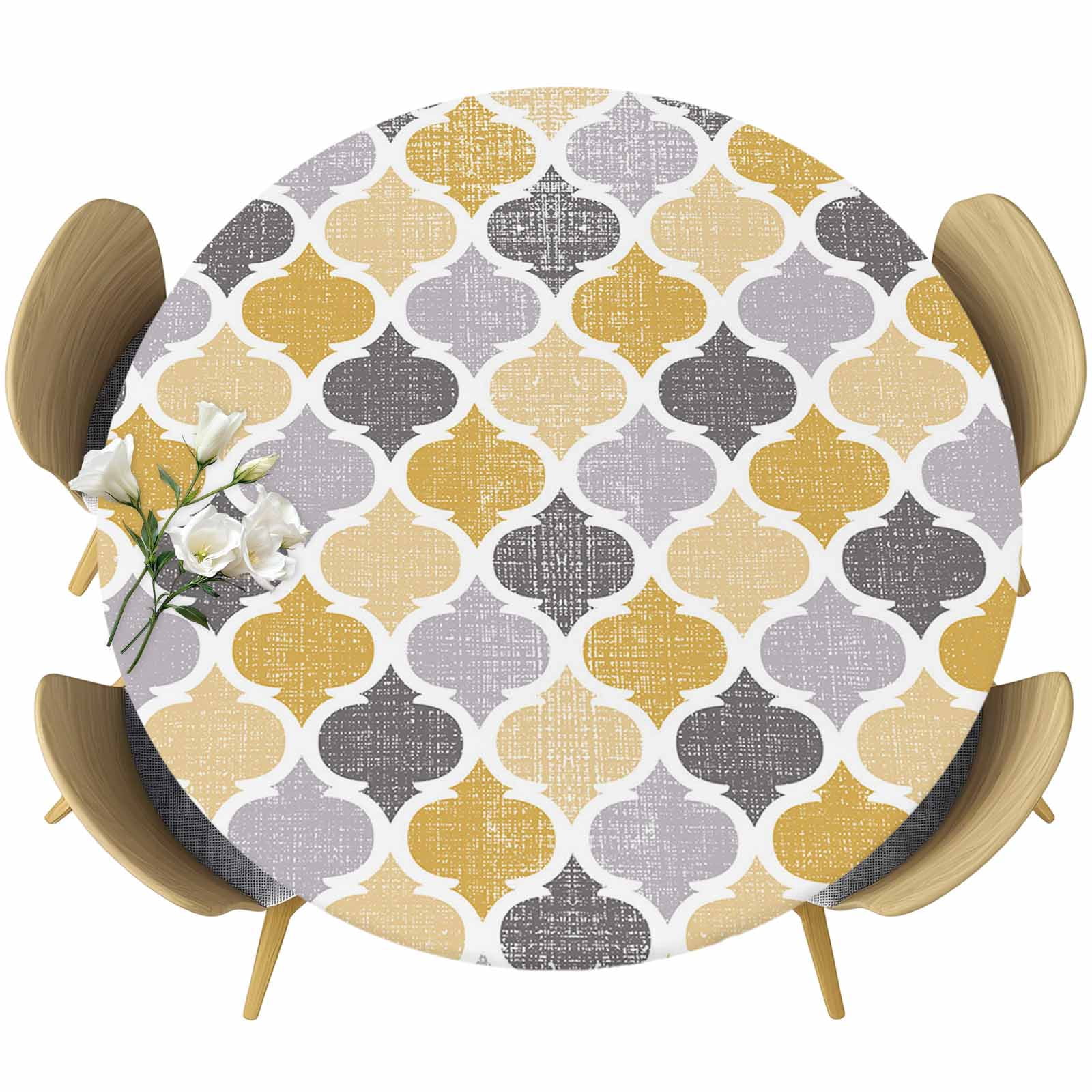 Moroccan Table Cloth, Round Fitted Tablecloths with Elastic Edge ...