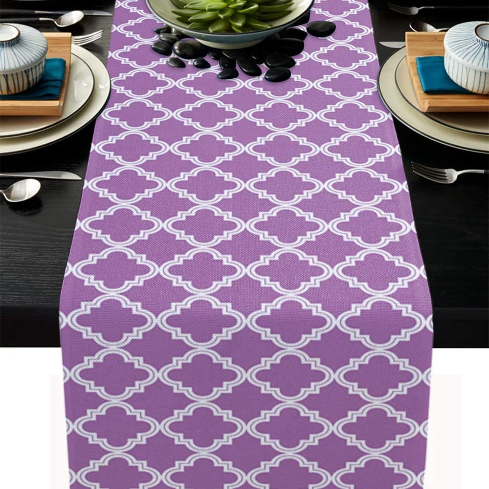Moroccan Table Runner Cotton Linen Geometric Quatrefoil Lattice Dresser ...