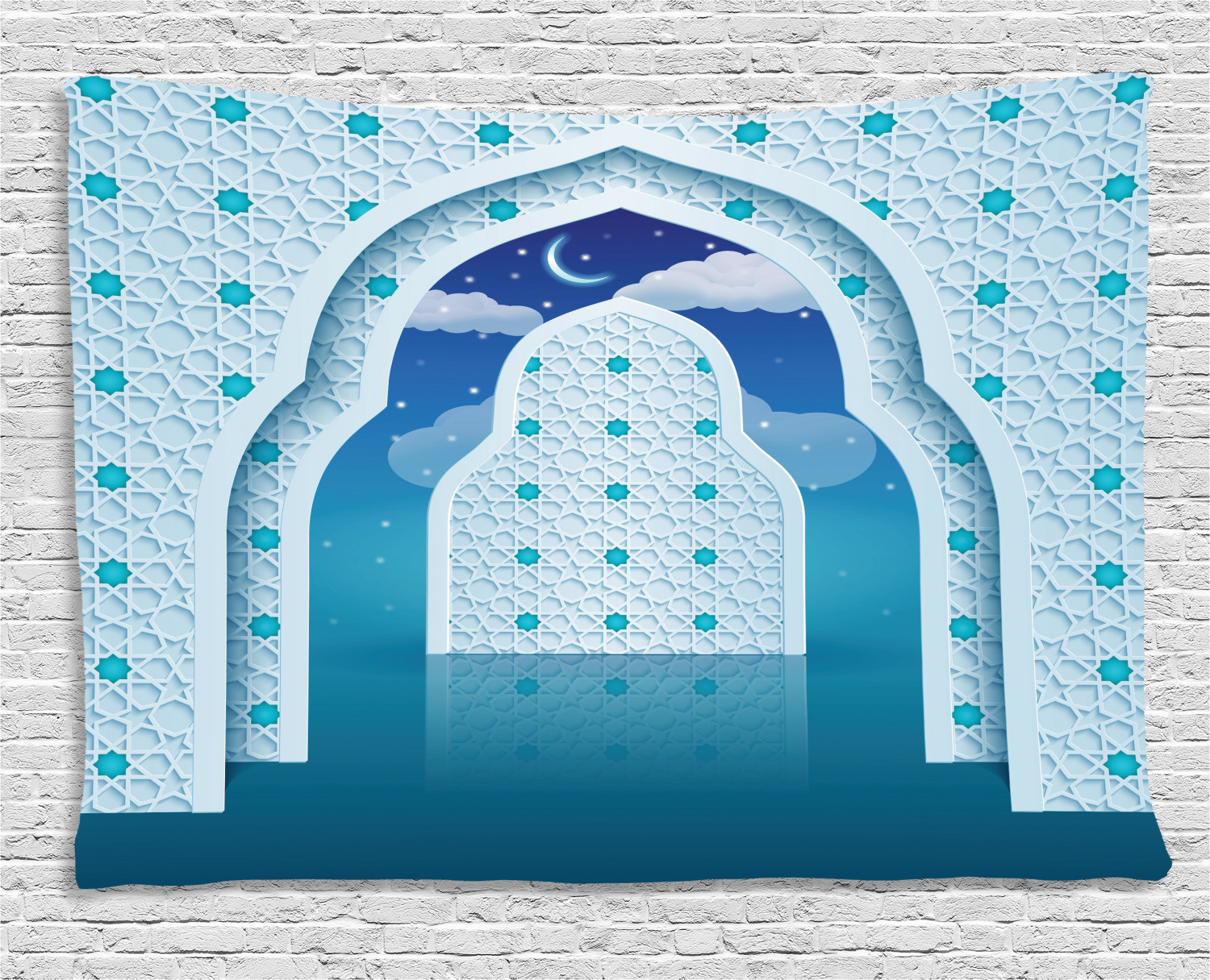 Moroccan Tapestry, Arabic Quote Textured Mosque Arch Door with Cloudy ...