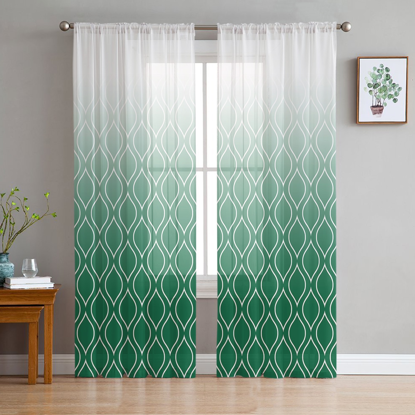 Moroccan Teal Gradient Tulle Sheer Curtain for Living Room Adults Kid ...