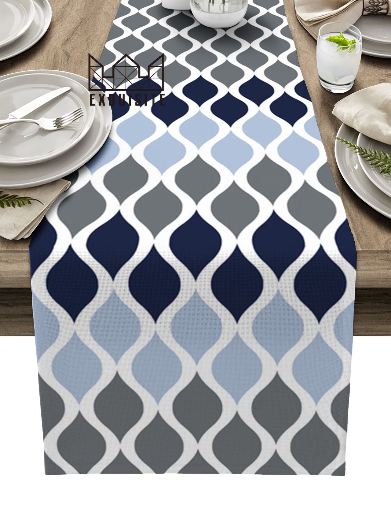 Moroccan Texture Navy Blue Gradient Wedding r Table Runners Coffee ...