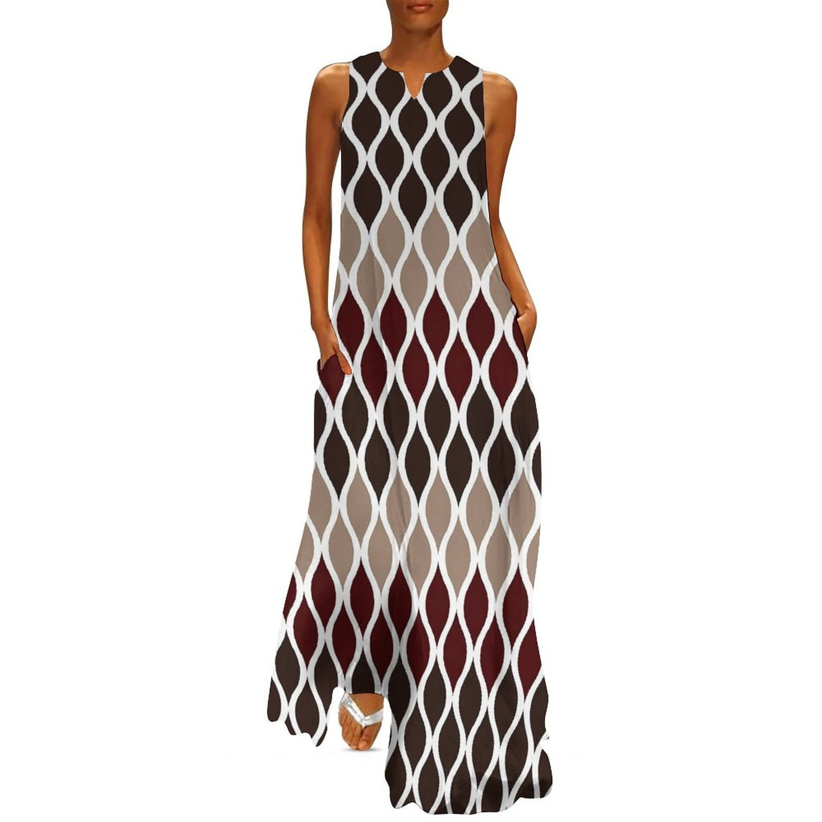 Moroccan Texture Wave Geometry Dark Red Brown Long Dress Luxury Woman ...