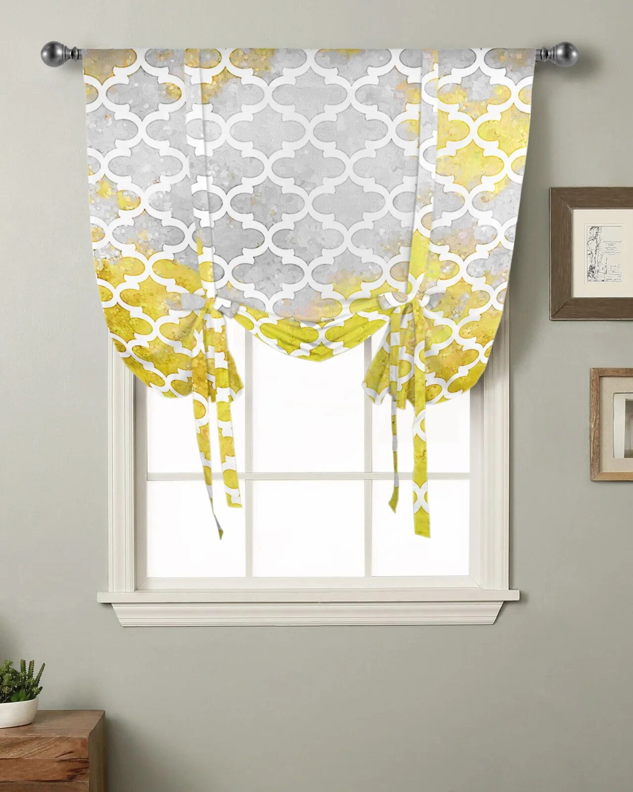 Moroccan Texture Yellow Oil Painting Kitchen Short Window Curtain ...