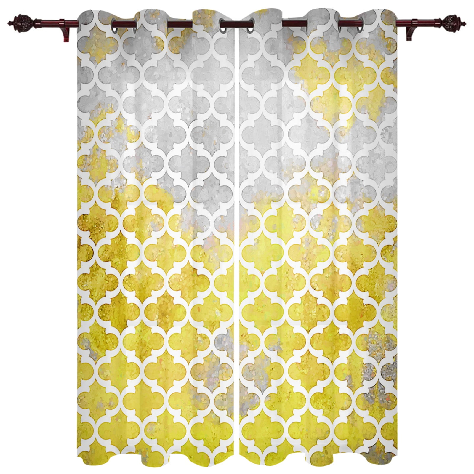 Moroccan Texture Yellow Oil Painting Modern Window Curtains for Living ...