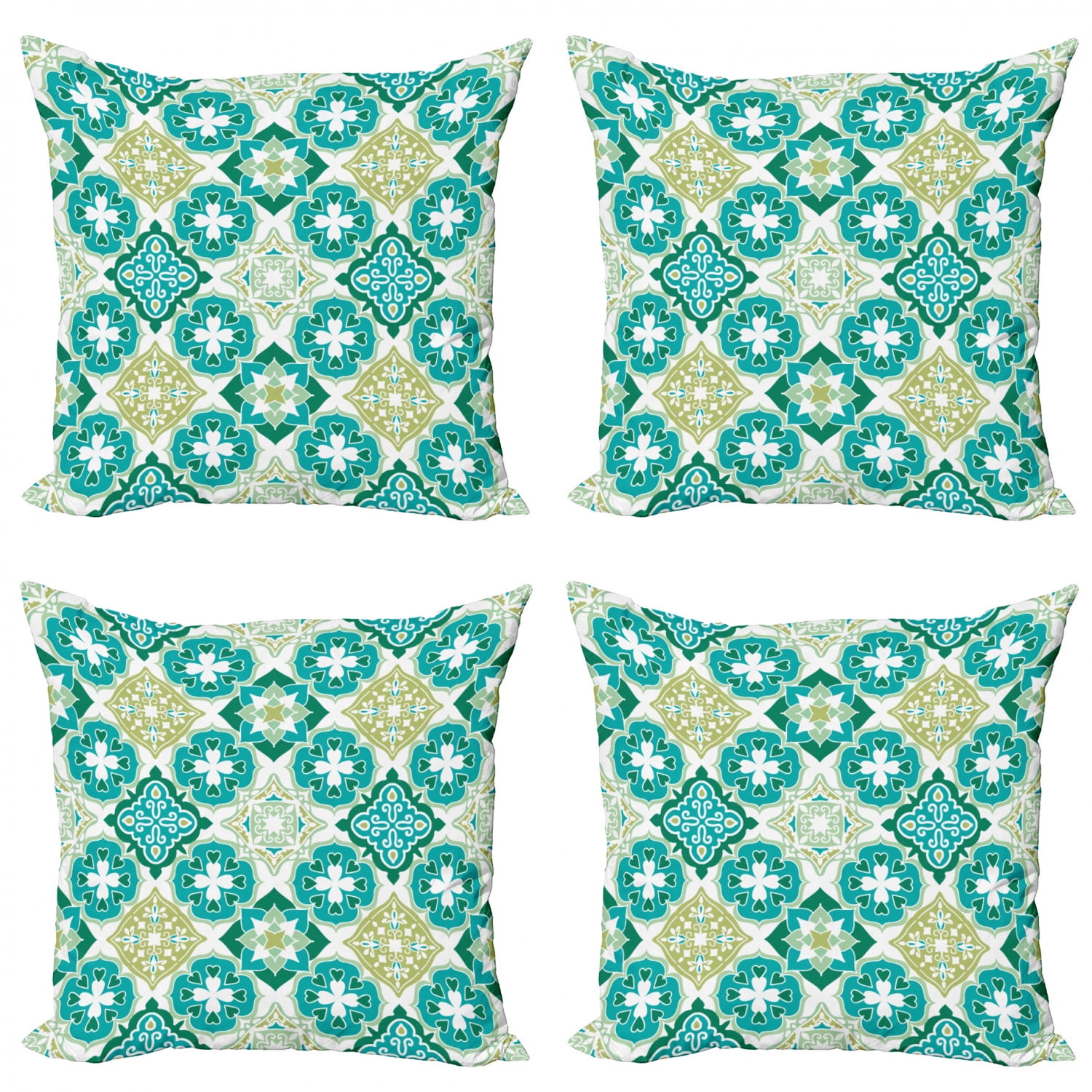 Ambesonne Green Throw Pillow Cover 4 Pack, Geometric Colored Tiles, 24 ...