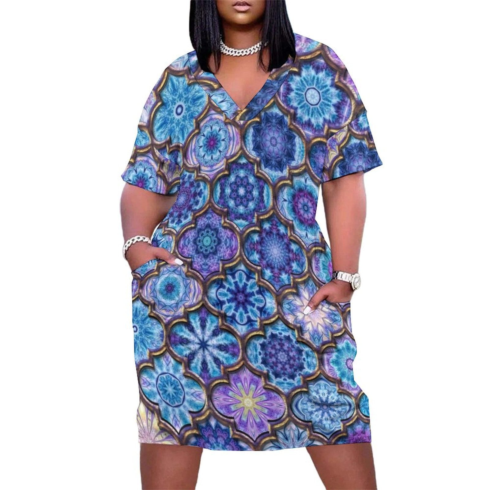 Moroccan Tile Pattern Blue purple Loose Pocket Dress Party dresses ...