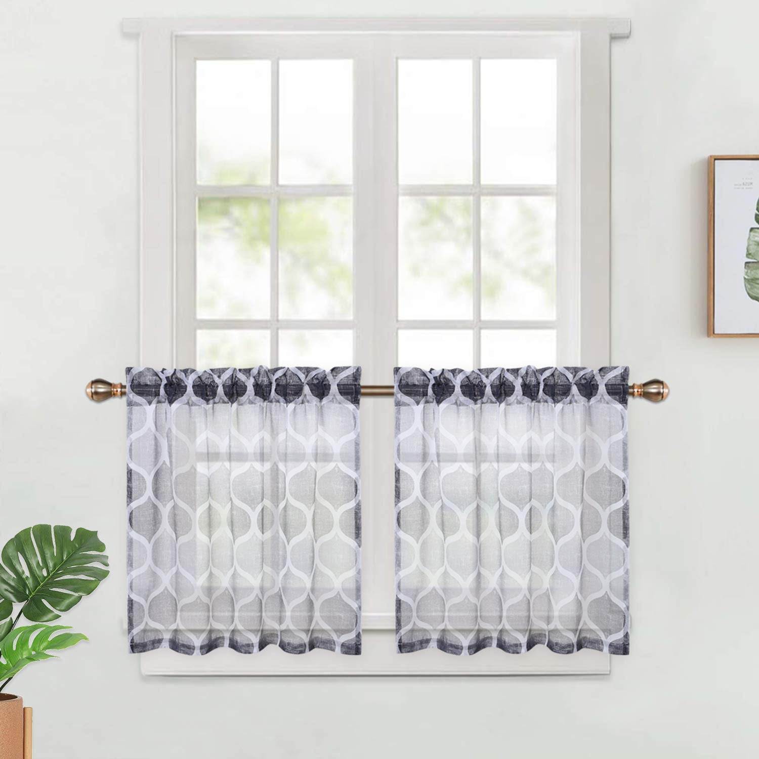 Moroccan Tile Printed Sheer Tier Curtains, Short Curtains for Bathroom ...