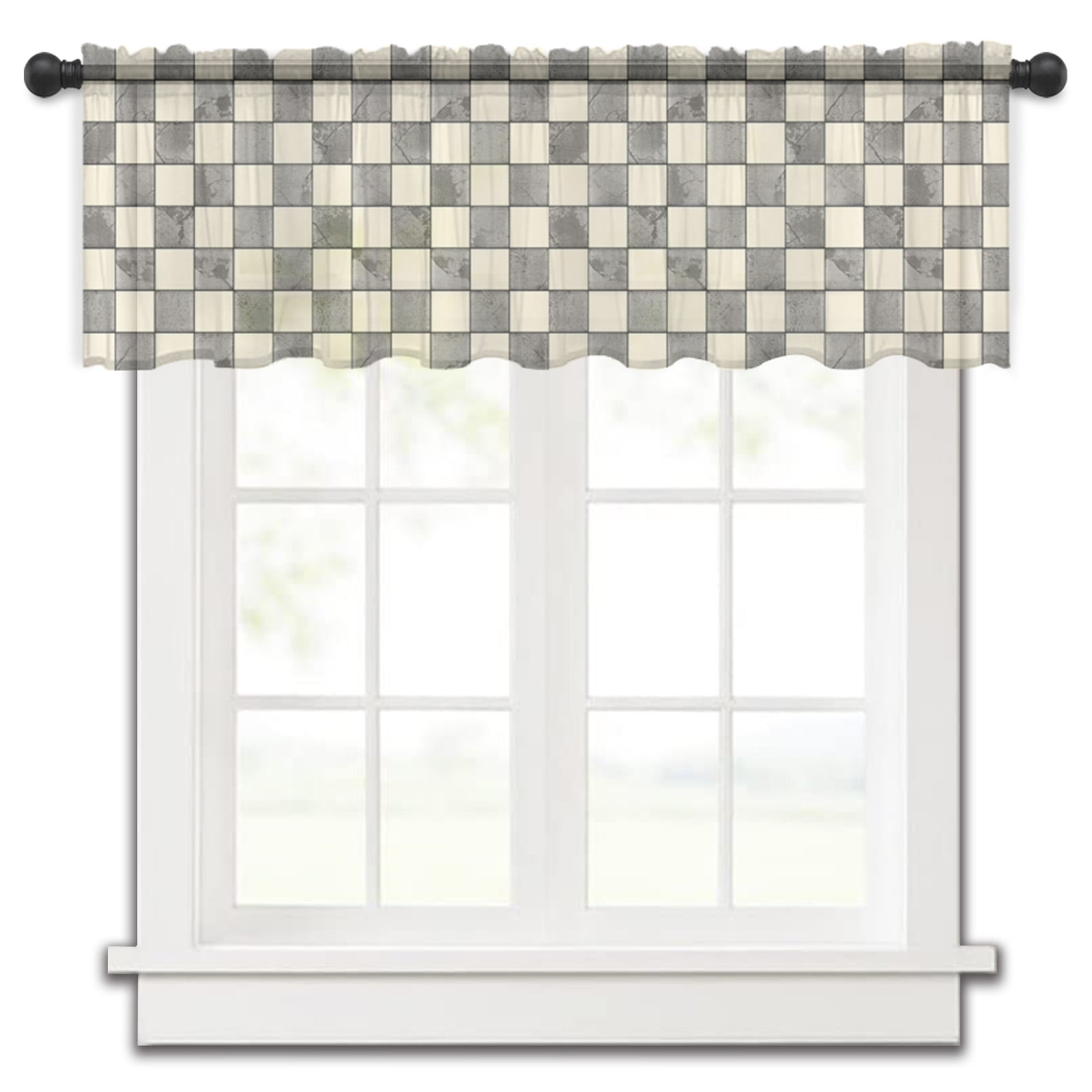 Moroccan Tiles Pattern Colorful Kitchen Small Curtain Tulle Sheer Short ...