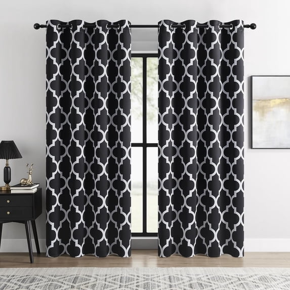 Moroccan Trellis Black and White 100% Blackout Curtains for Bedroom ...