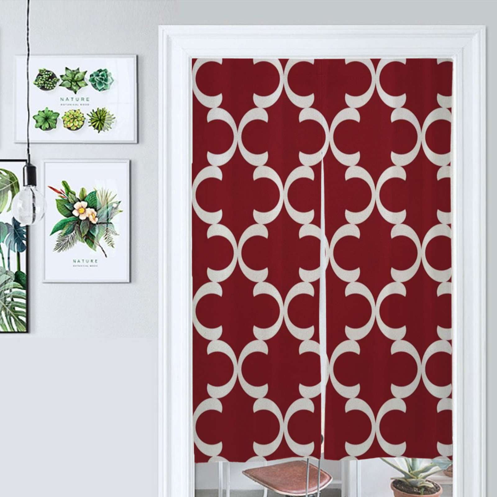 Moroccan Trellis Geometric Lattice Red And White Door Curtain Nordic ...
