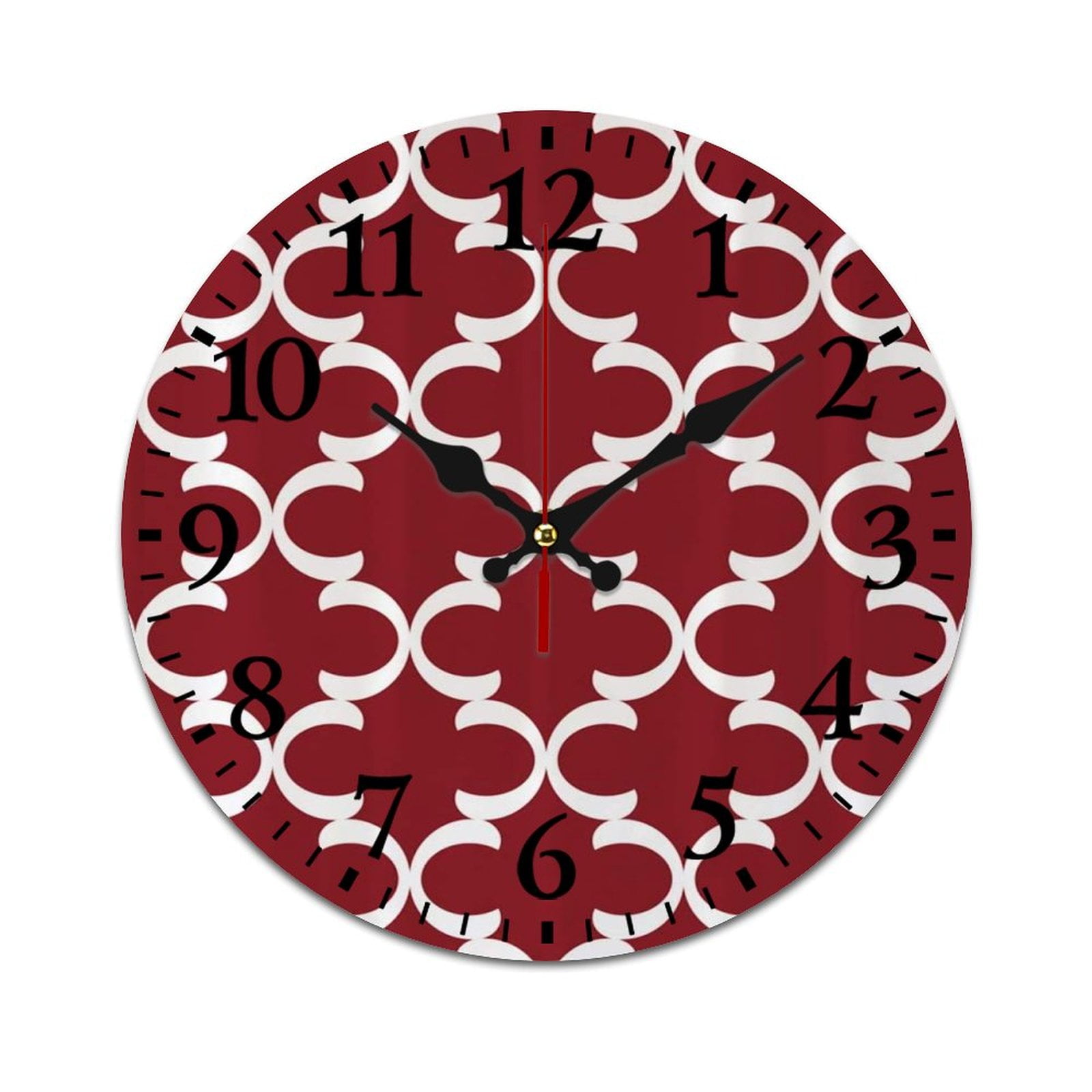 Moroccan Trellis Geometric Lattice Red And White Wall Clock Modern ...
