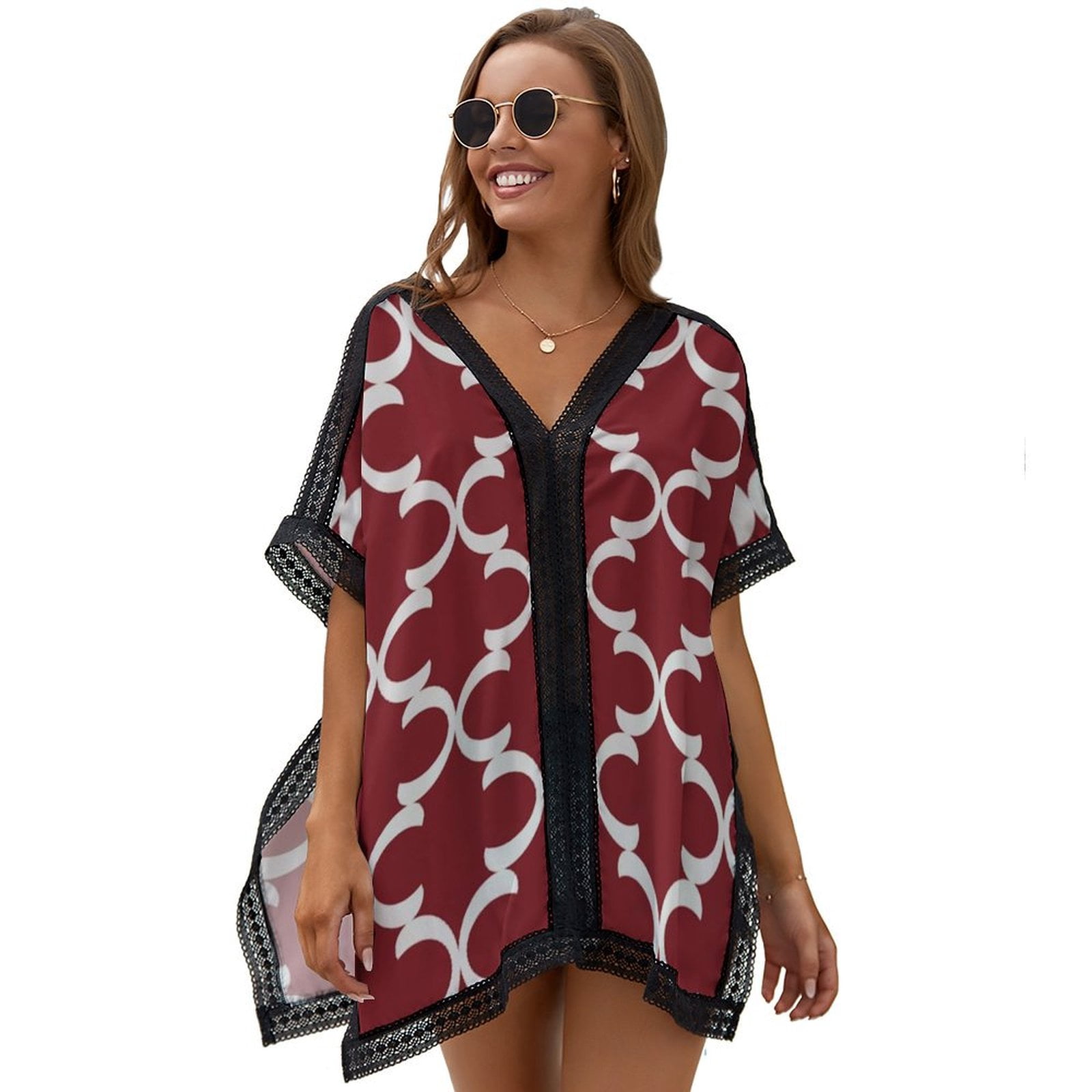 Moroccan Trellis Geometric Lattice Red And White Women's Swimsuit ...
