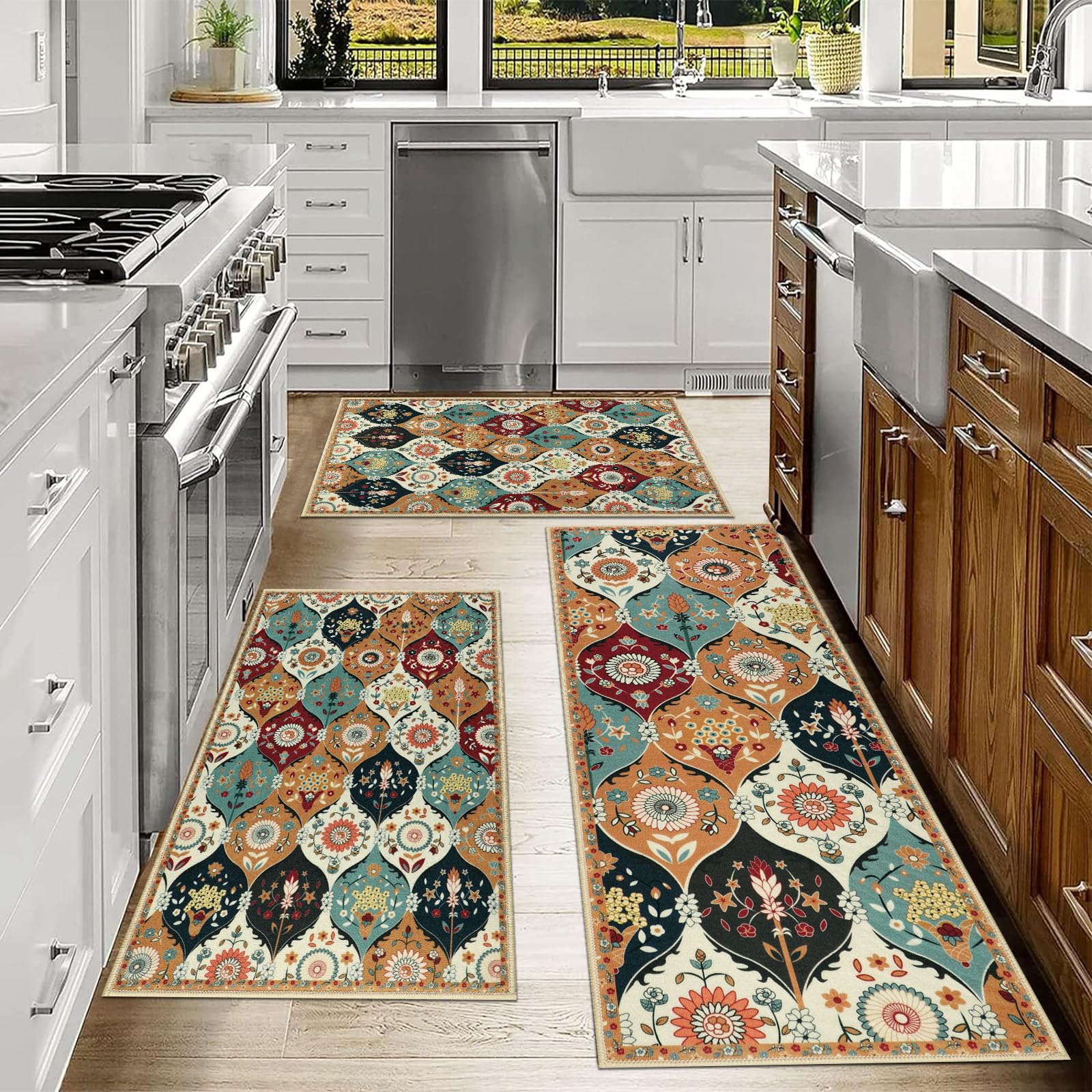 Aonewoe Boho Kitchen Rugs Sets of 3,Non Slip Kitchen Runner Floor Rugs ...