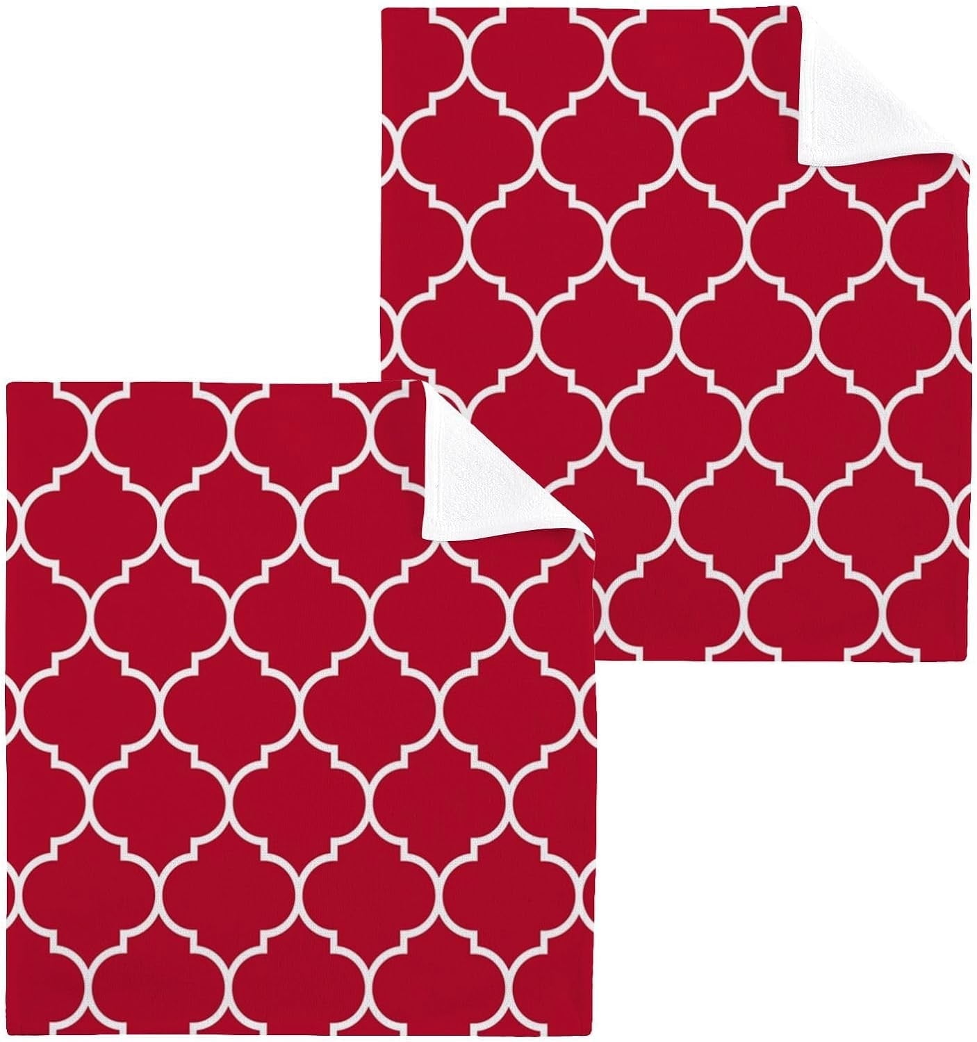 Moroccan Trellis Red Washcloth 12x12in Set, 2 Pack Absorbent Cotton ...