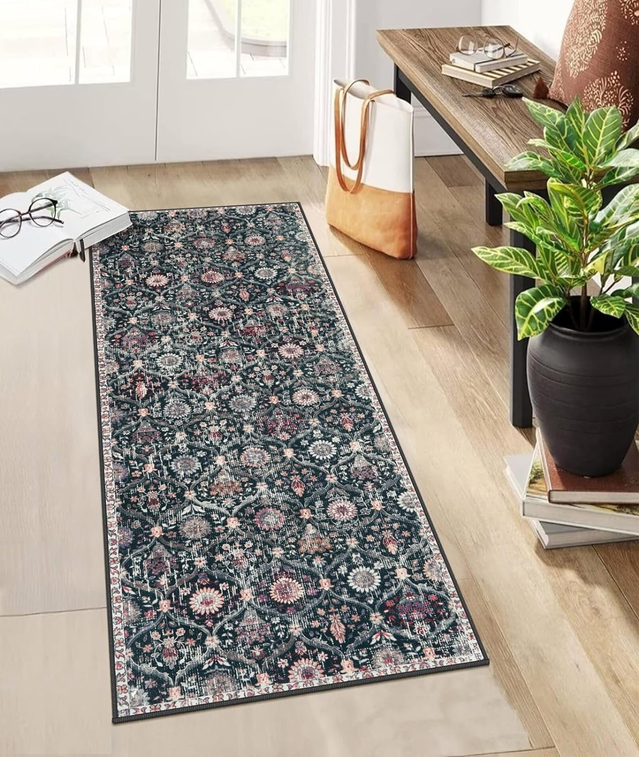 Moroccan Trellis Washable Round Rugs - Non-Slip Round Rug 4ft Ultra ...