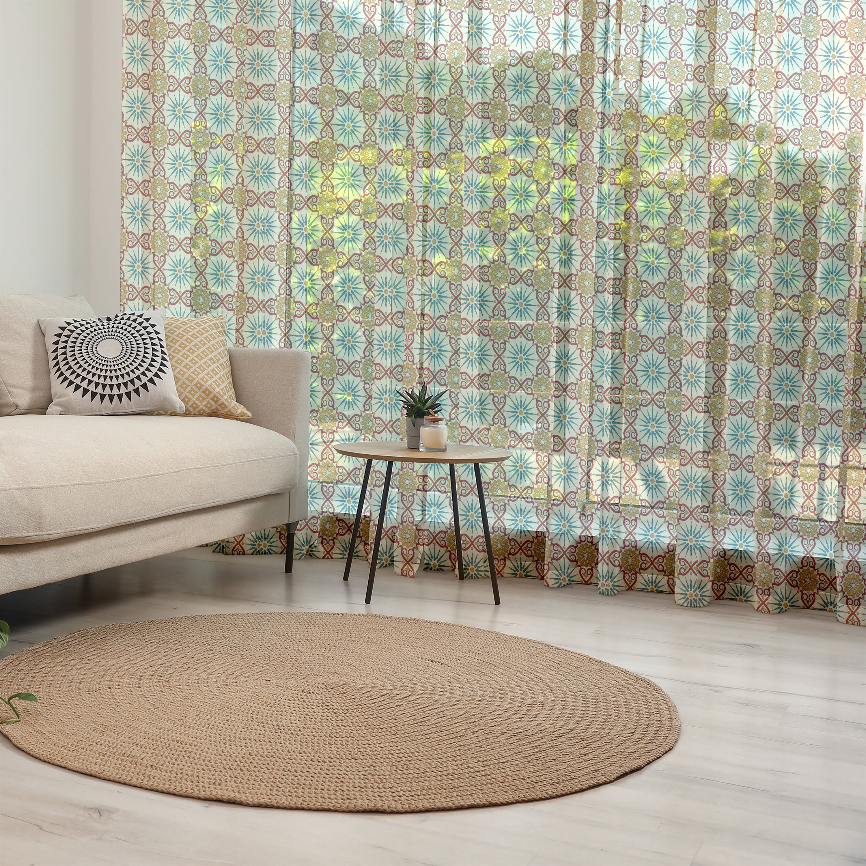 Moroccan Tulle Curtains with Rod Pocket, Eastern Geometry Art with ...