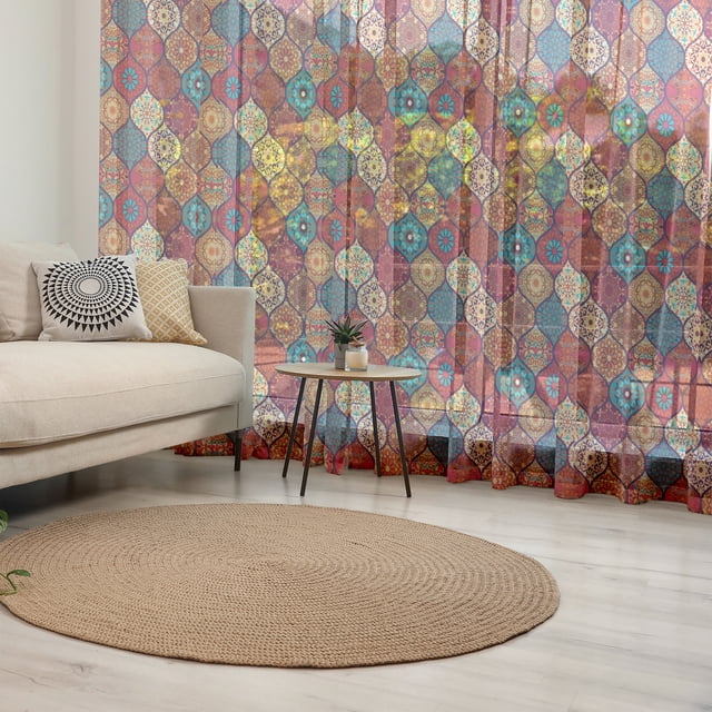 Moroccan Tulle Curtains with Rod Pocket, Oriental Wavy Curvy Pattern ...