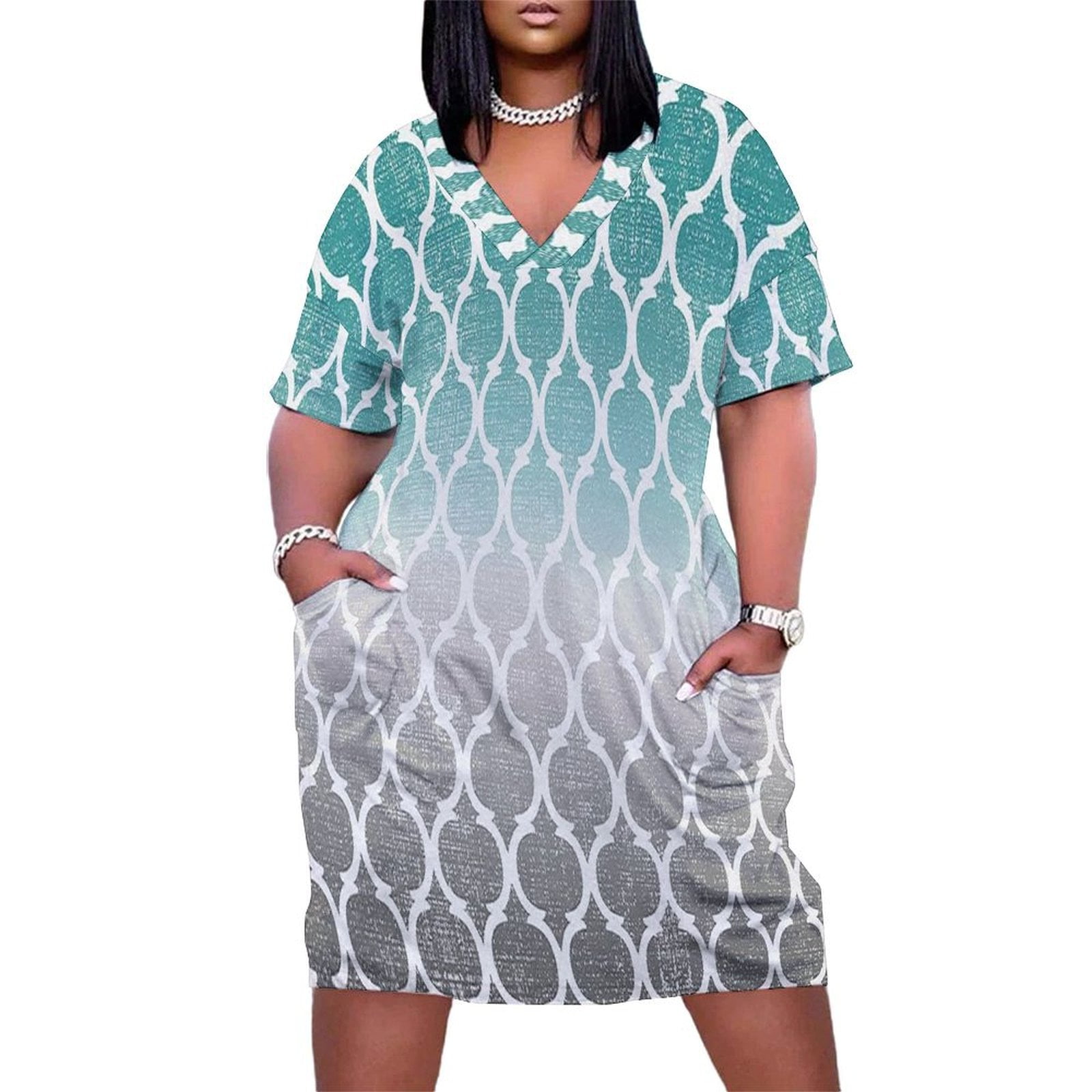 Moroccan Turquoise Gray Ombre Summer Dresses for Women Plus Size ...