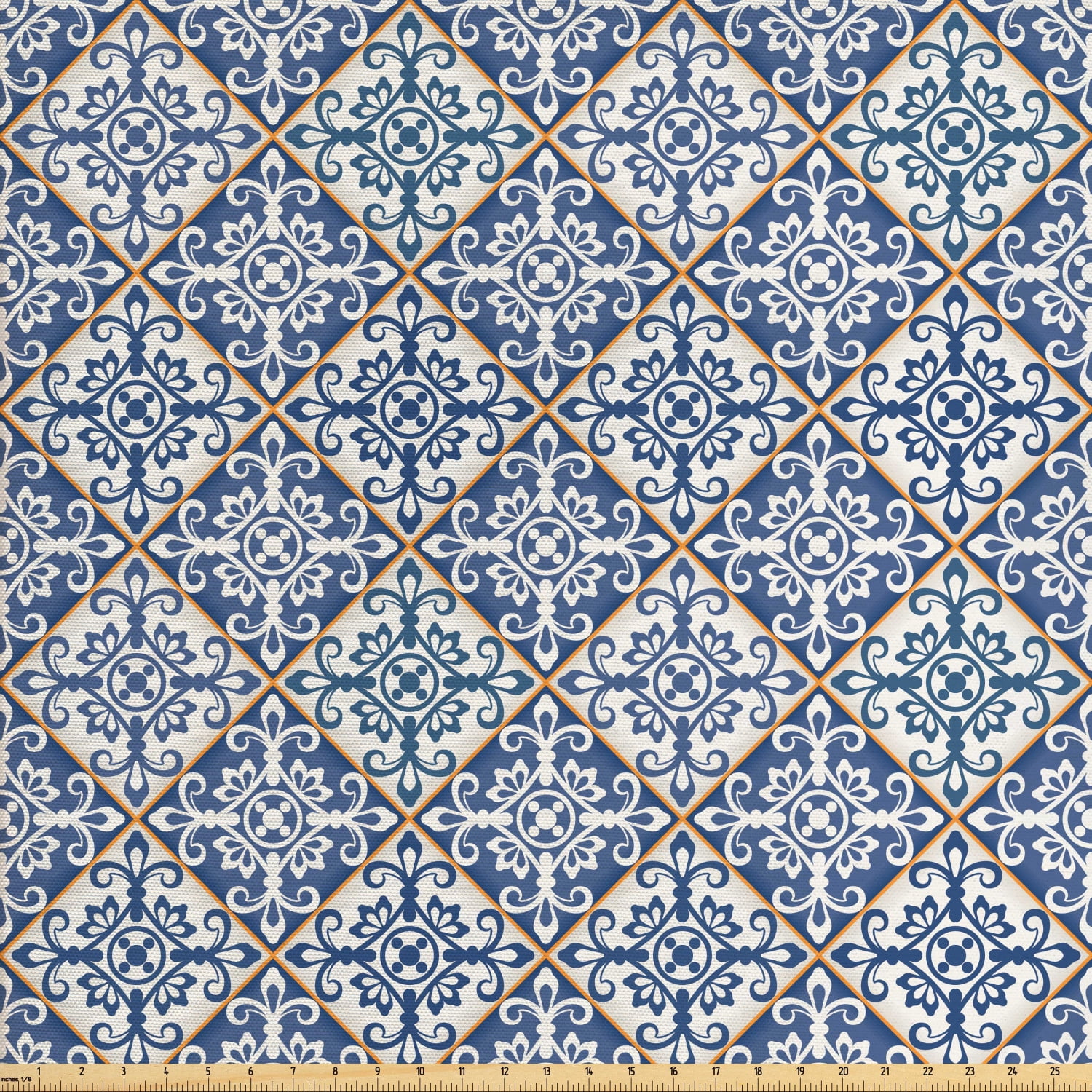 Ambesonne Moroccan Fabric by the Yard Upholstery, Azulejo Ceramic Motif ...