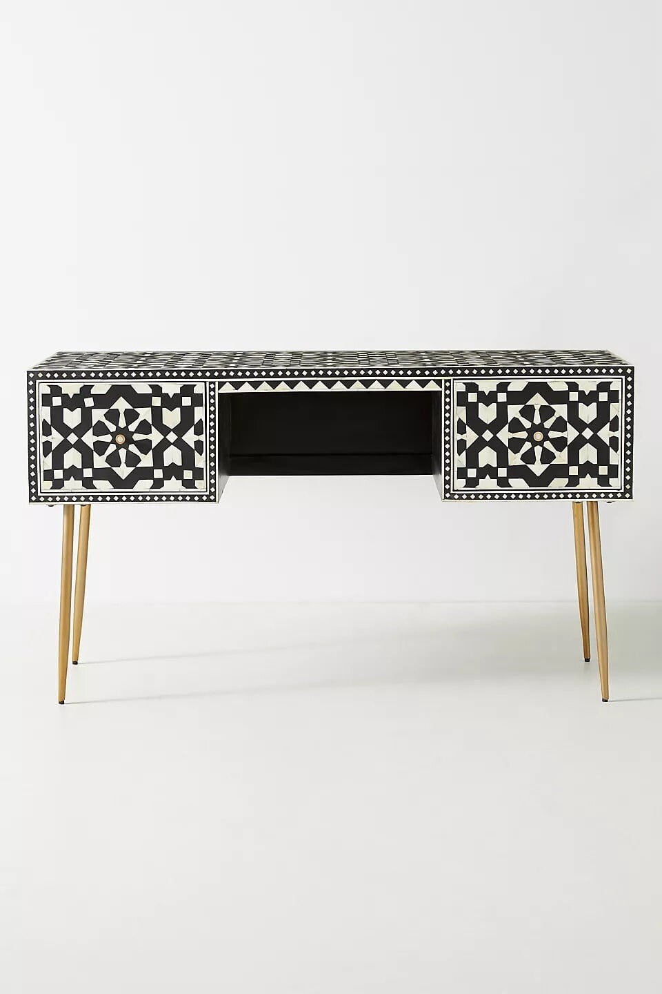 Handcrafted Moroccan Inlay Desk, Black Bone Inlay Console with Storage ...