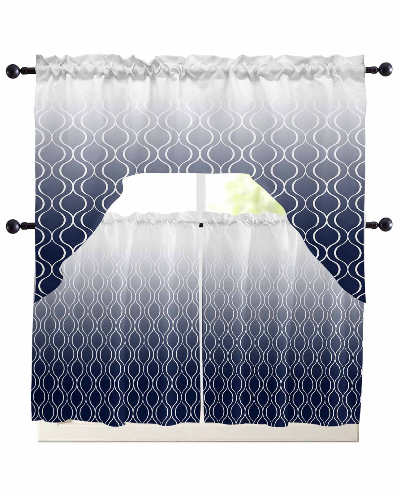 Morocco Blue Kitchen Curtains Sets 24 Inch Length with Valance ...