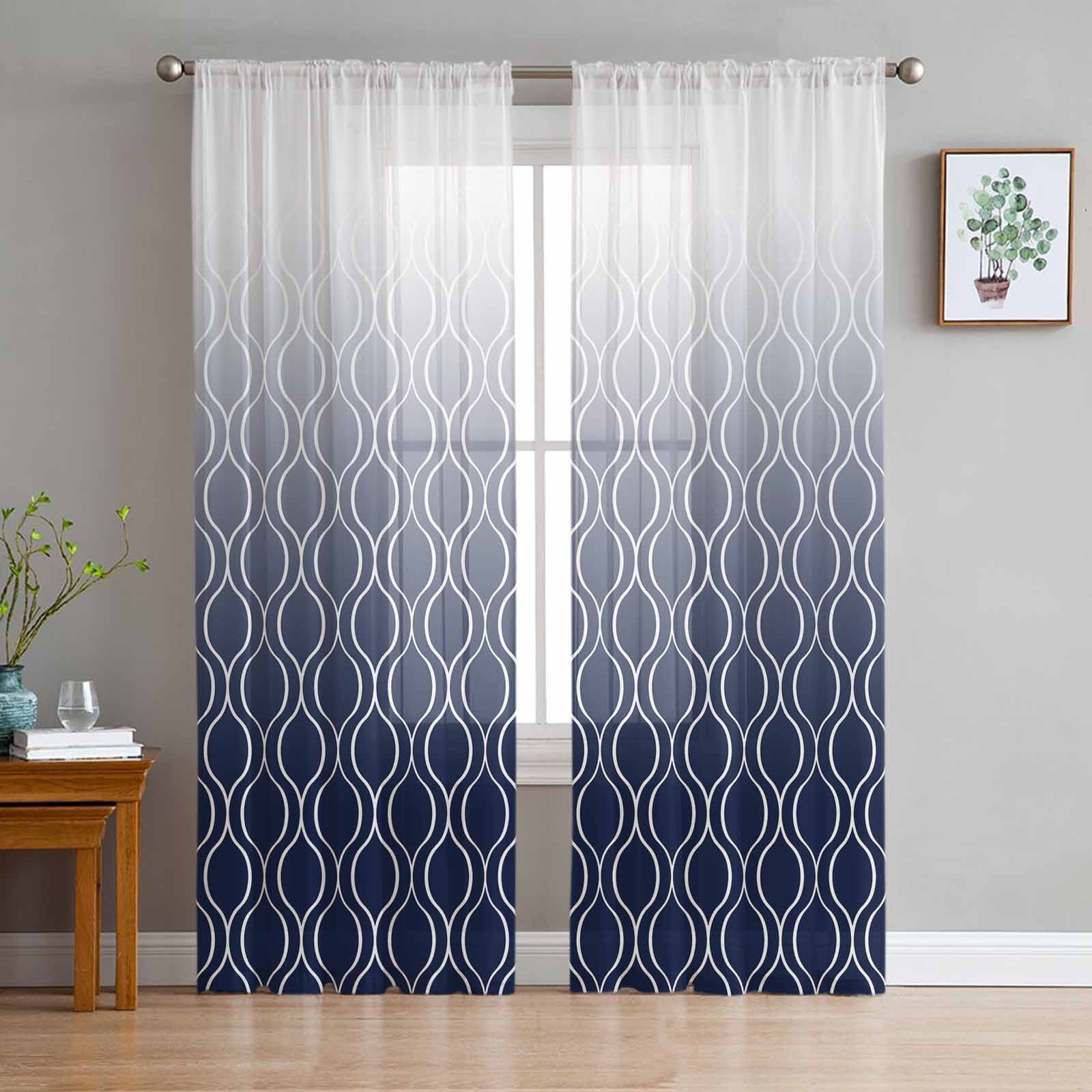 Morocco Blue Sheer Curtains 72 Inches Long 2 Panels Set, Window Sheer ...