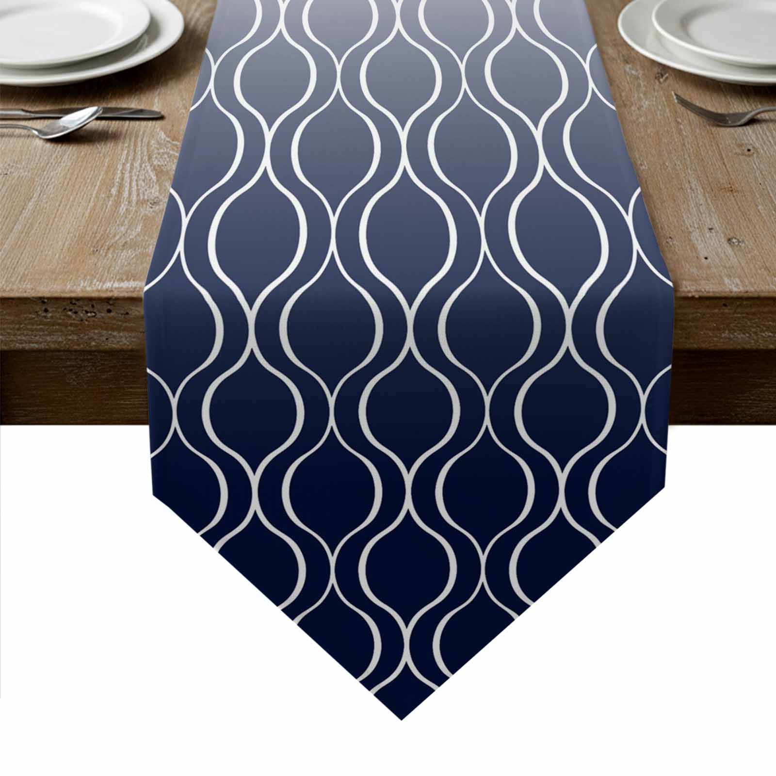 Morocco Blue Table Runner Linen Burlap Table Runner 108 Inches Long ...