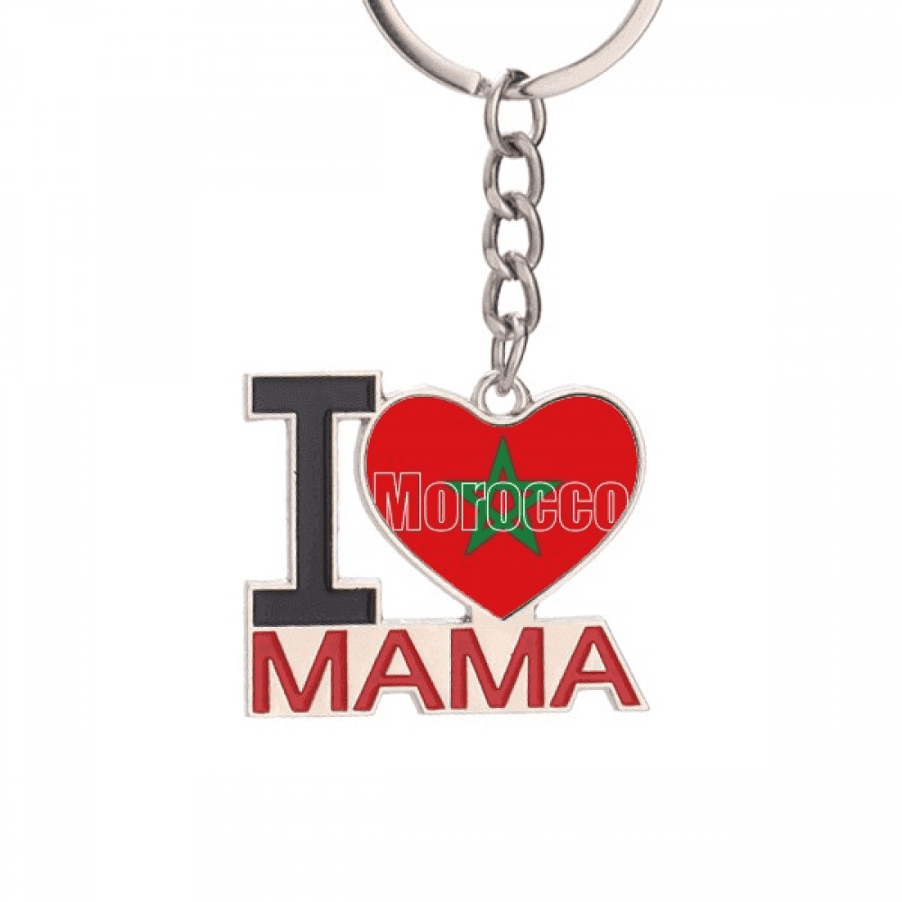 Morocco Country Flag Name Keychain Metal Keyring Holder Love MAMA ...