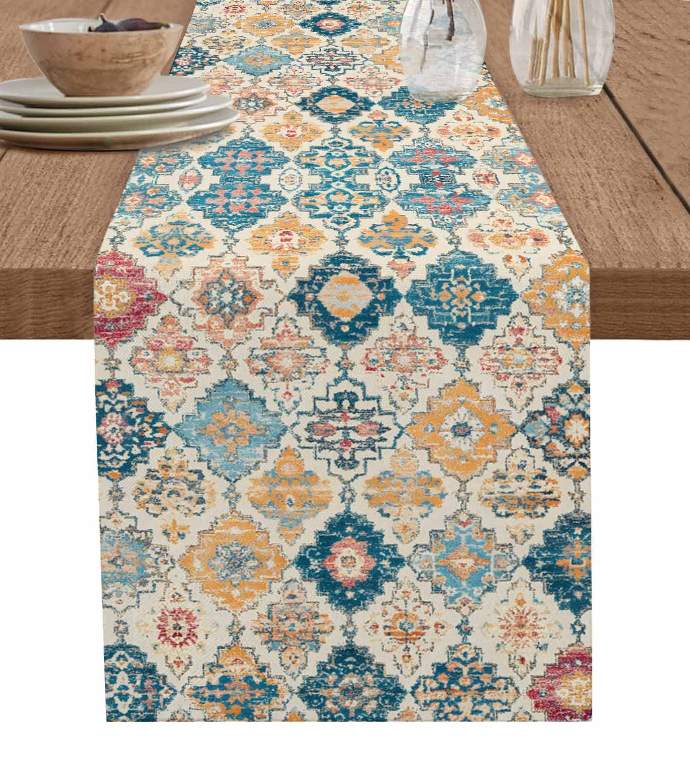 Morocco Ethnic Table Runner Cotton Linen 60 Inch Holiday Dresser ...