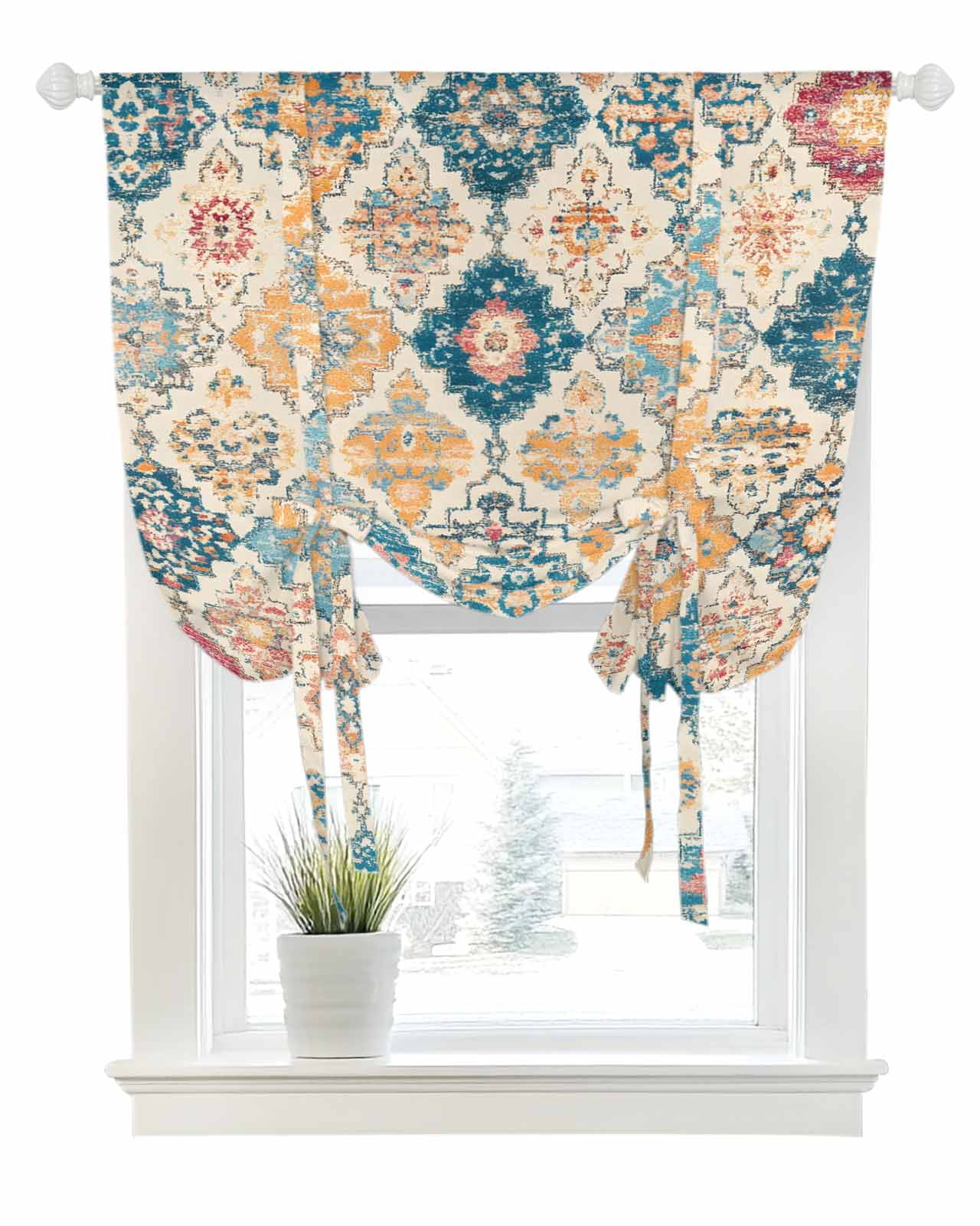 Morocco Ethnic Tie Up Curtains for Window, Thermal Insulated Balloon ...