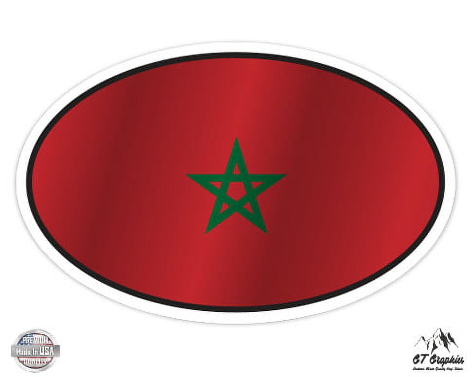 Morocco Flag Oval - 5" Vinyl Sticker - For Car Laptop I-Pad ...