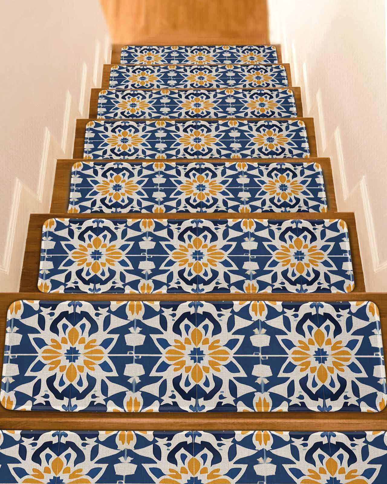 Morocco Flower Pattern Stair Treads Non Slip for Steps Vintage Tribal ...