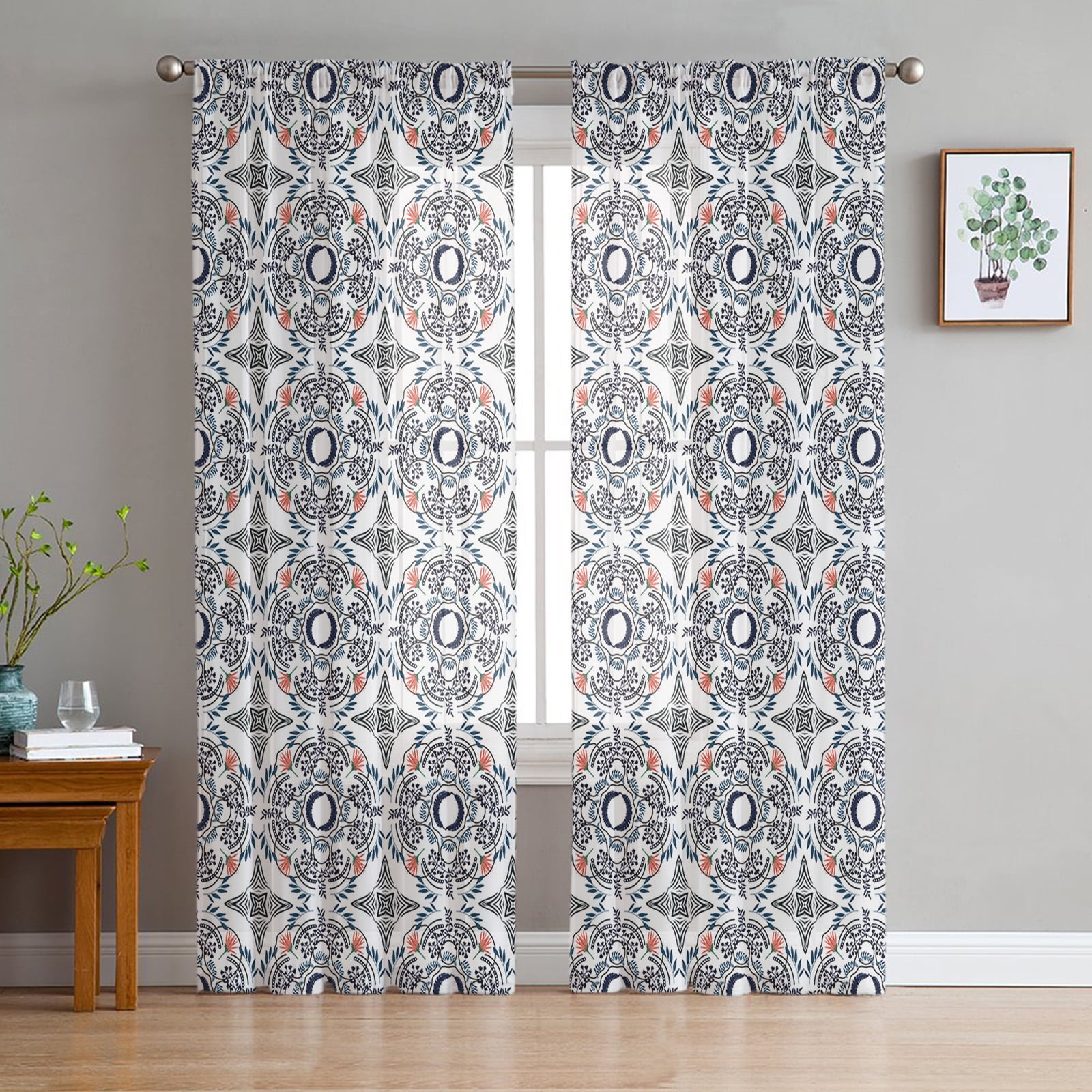 Morocco Flower Retro Texture Tulle In Sheer Curtains For Living Room ...