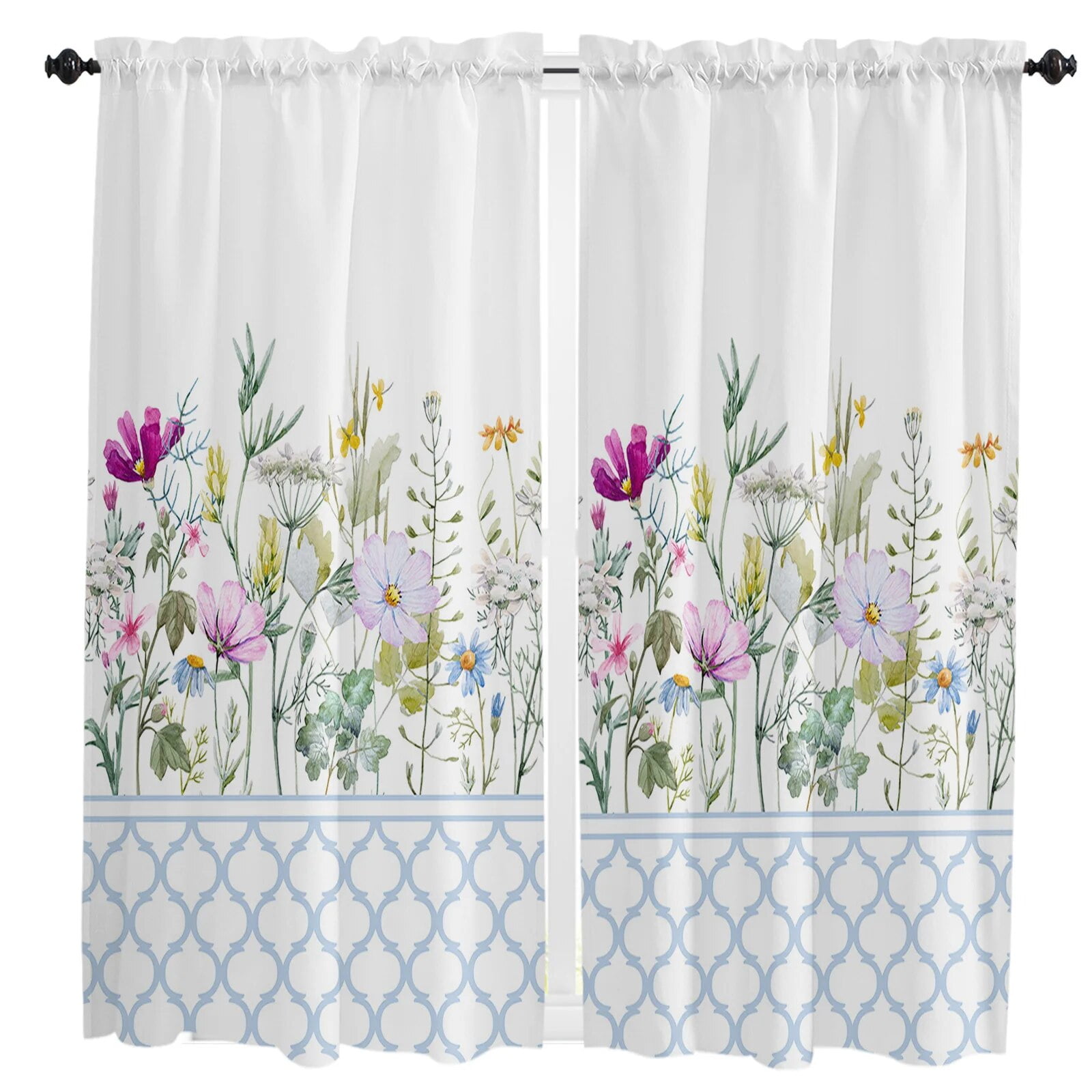 Morocco Flowers Colorful Small Curtain Rod Pocket Short Curtains Half ...