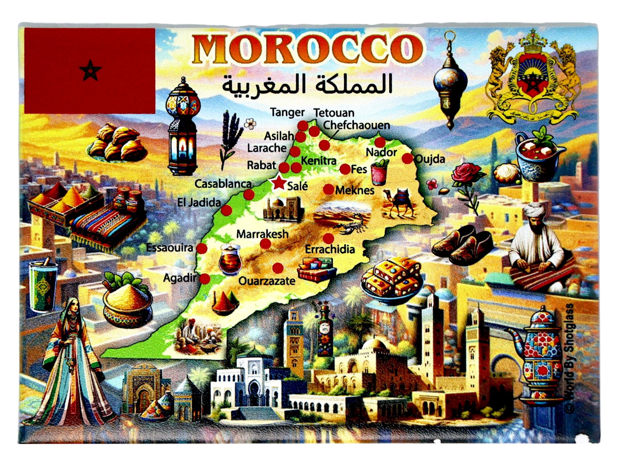 Morocco Graphic Map and Attractions Souvenir Fridge Magnet 2.5" X 3.5 ...