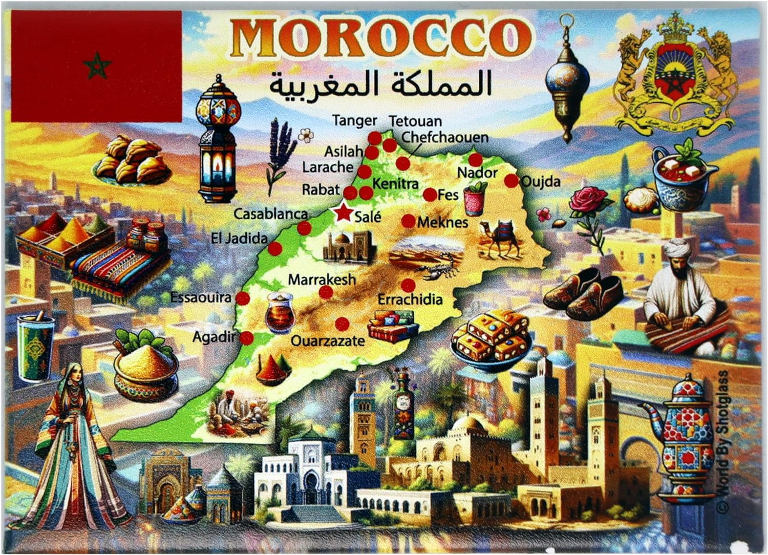 Morocco Graphic Map and Attractions Souvenir Fridge Magnet 2.5 X 3.5 ...