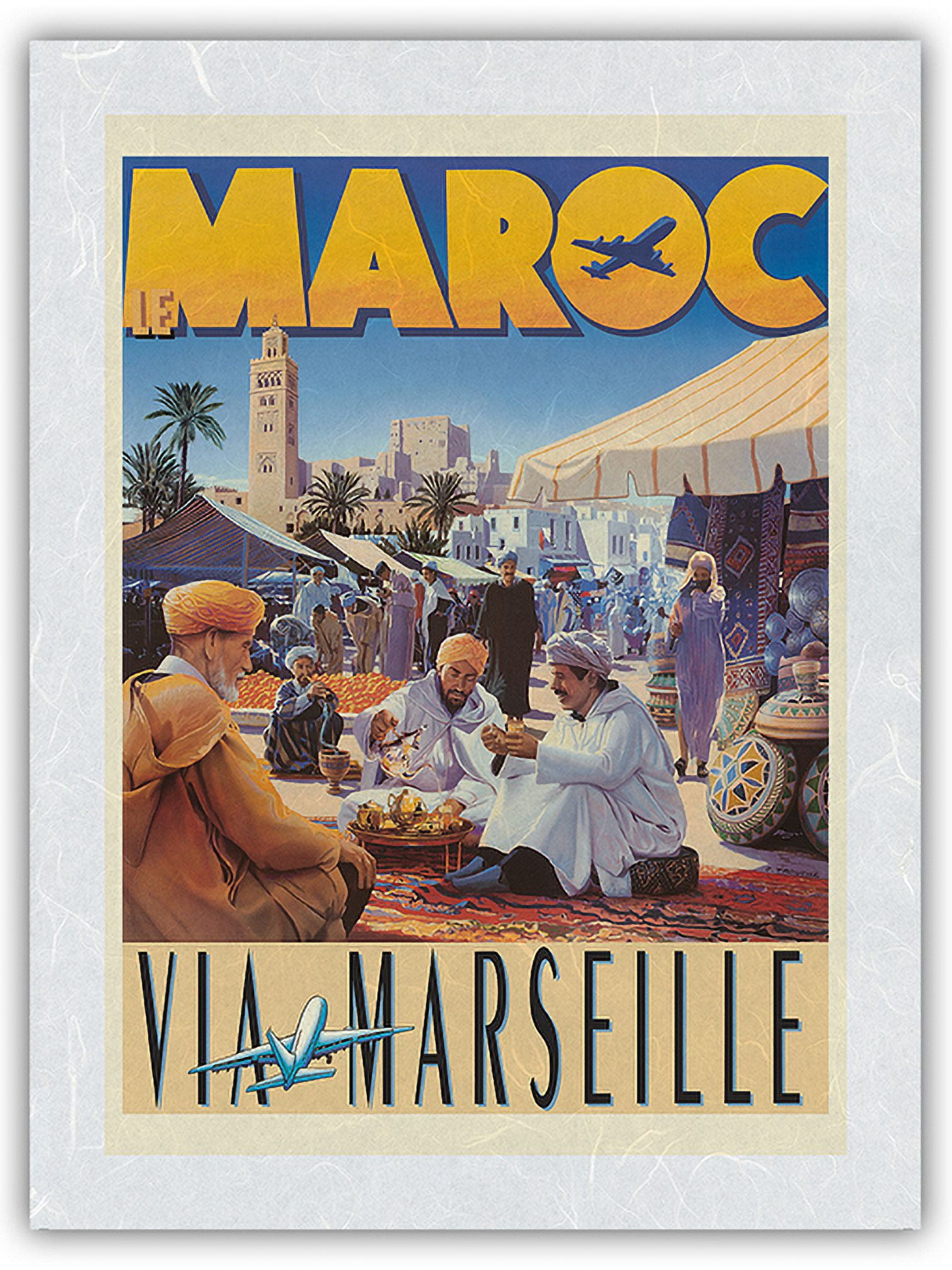 Morocco (Le Maroc) Via Marseille France - Vintage Airline Travel Poster ...