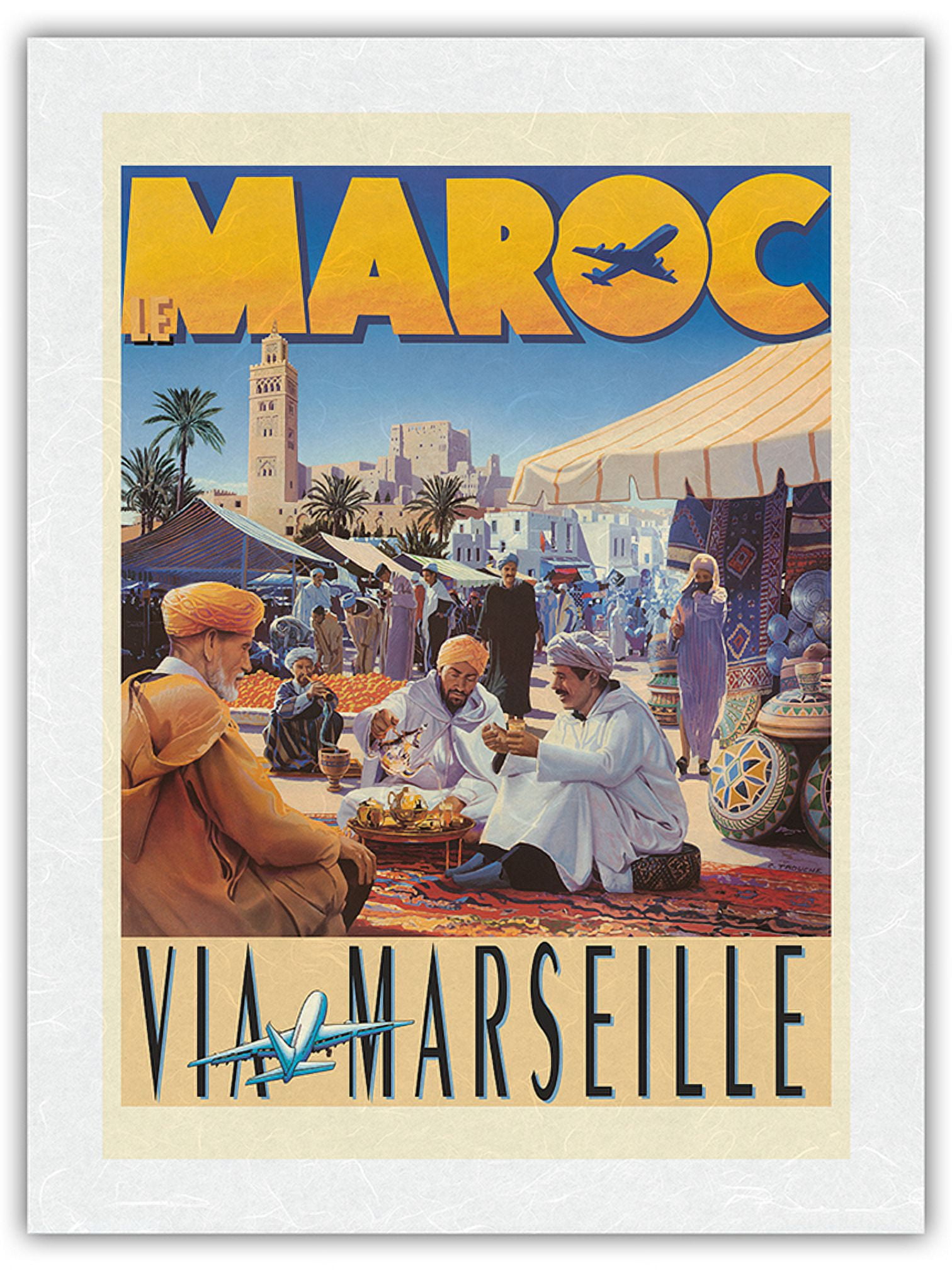 Morocco (Le Maroc) Via Marseille France - Vintage Airline Travel Poster ...