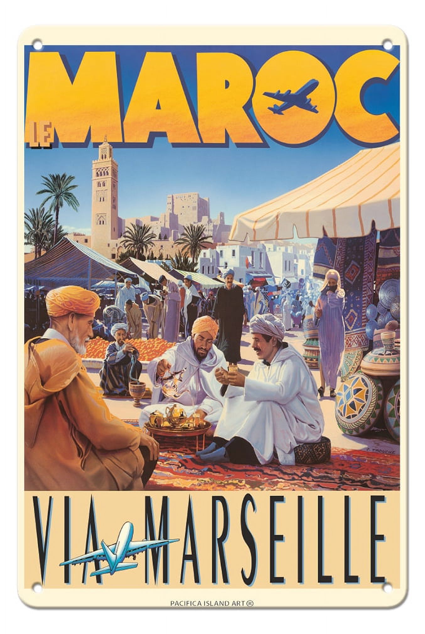 Morocco (Le Maroc) Via Marseille France - Vintage Airline Travel Poster ...