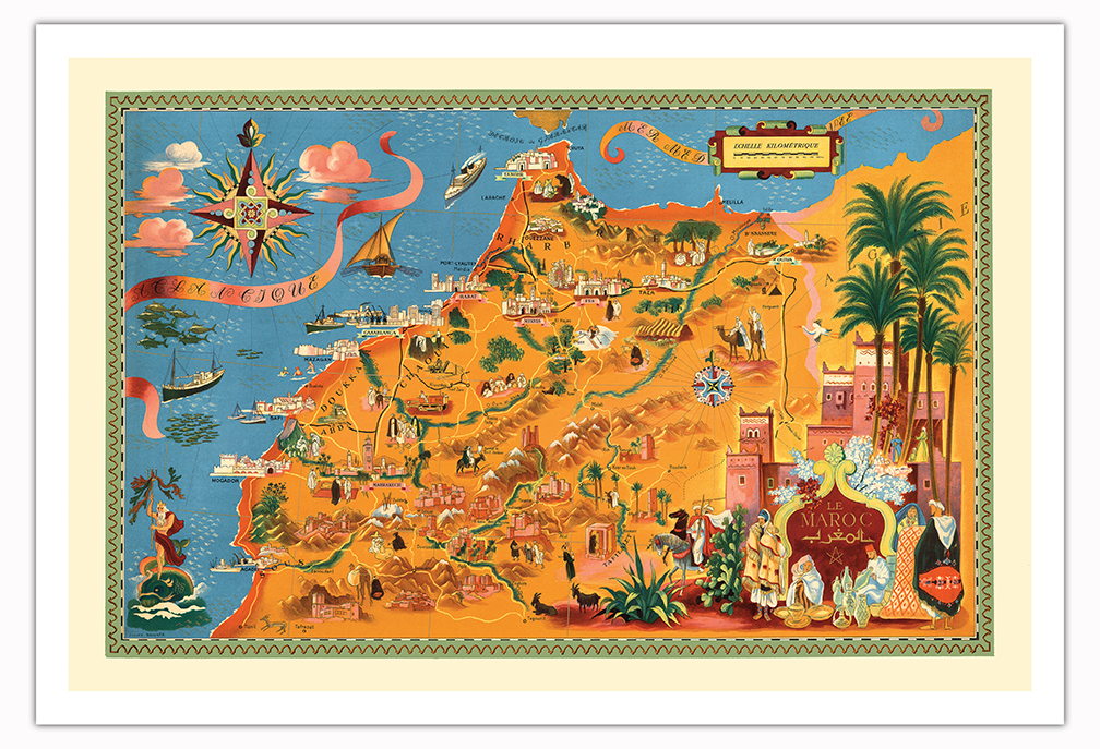 Morocco (Le Maroc) - Vintage Pictorial Map by Lucien Boucher c.1948 ...