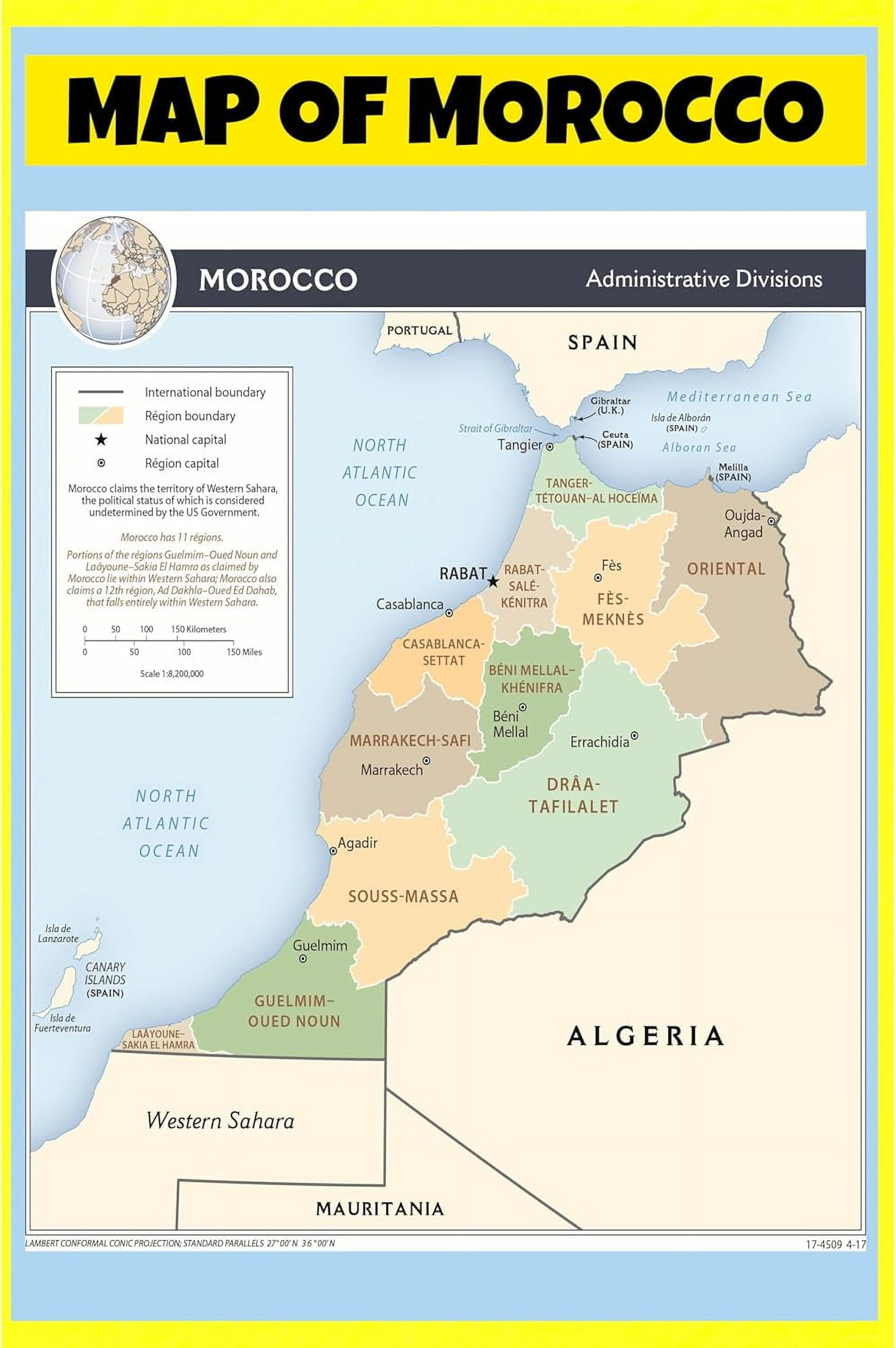 Morocco Map Poster - Laminated Wall Map - 36x60 - Ideal for Classrooms ...